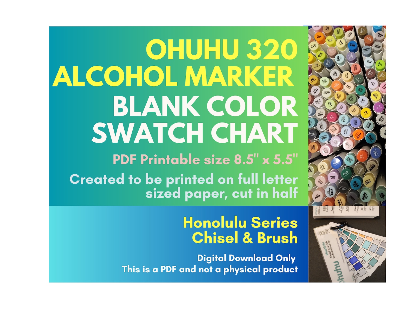 Blank Color Swatch Chart for Ohuhu 320 Honolulu Alcohol Marker Set ...
