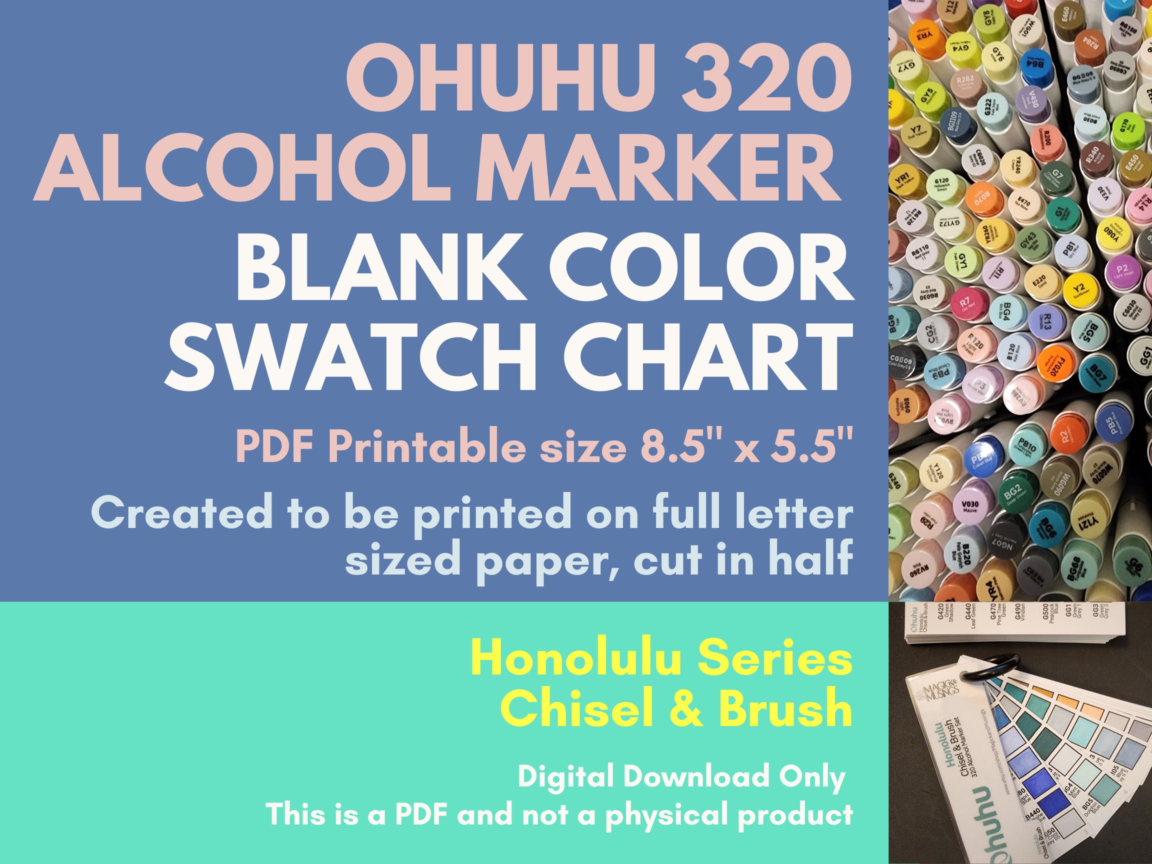 Blank Color Swatch Chart for Ohuhu 320 Honolulu Alcohol Marker Set ...