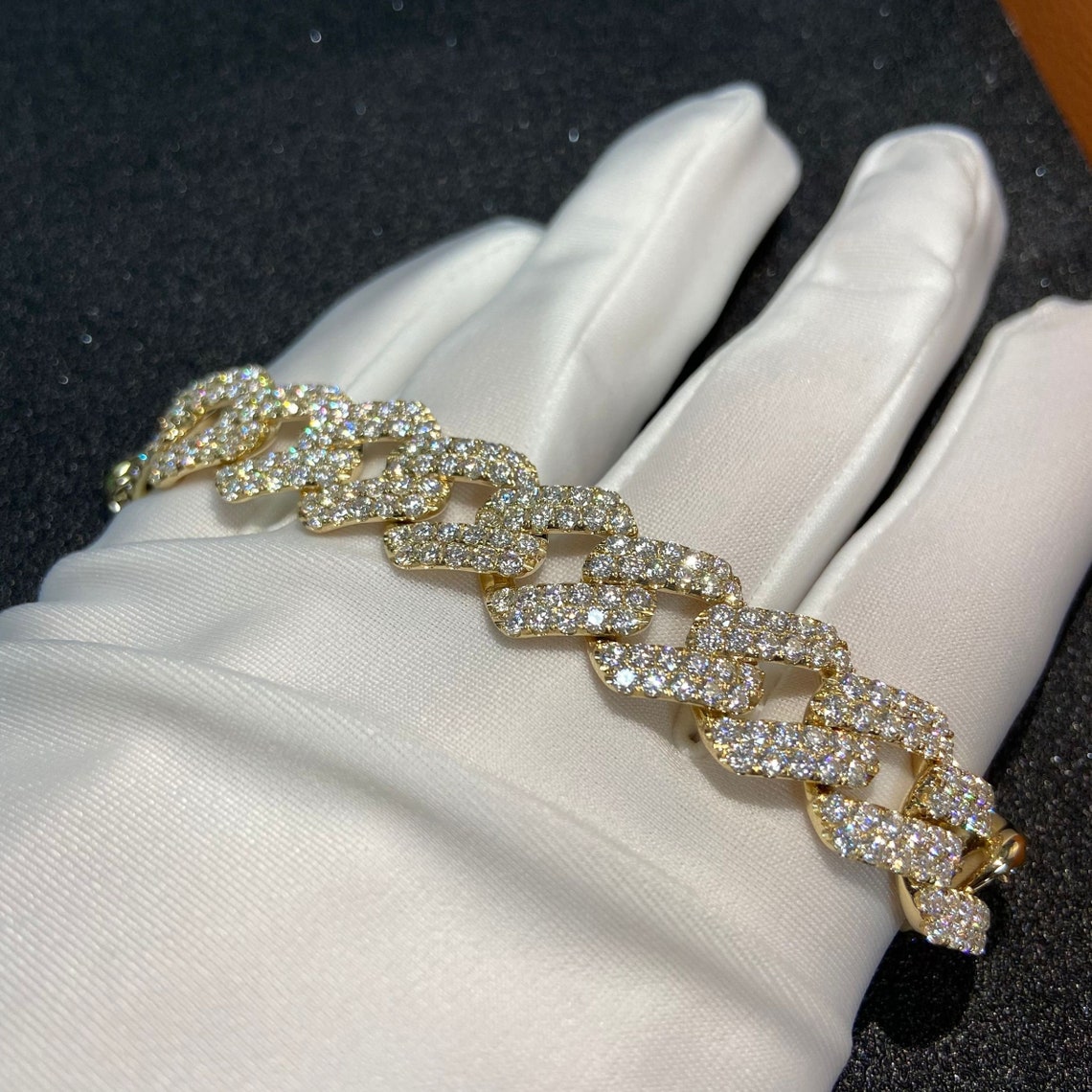 15mm Prong Moissanite Vvs 10k Solid Gold Cuban Link Bracelet Etsy
