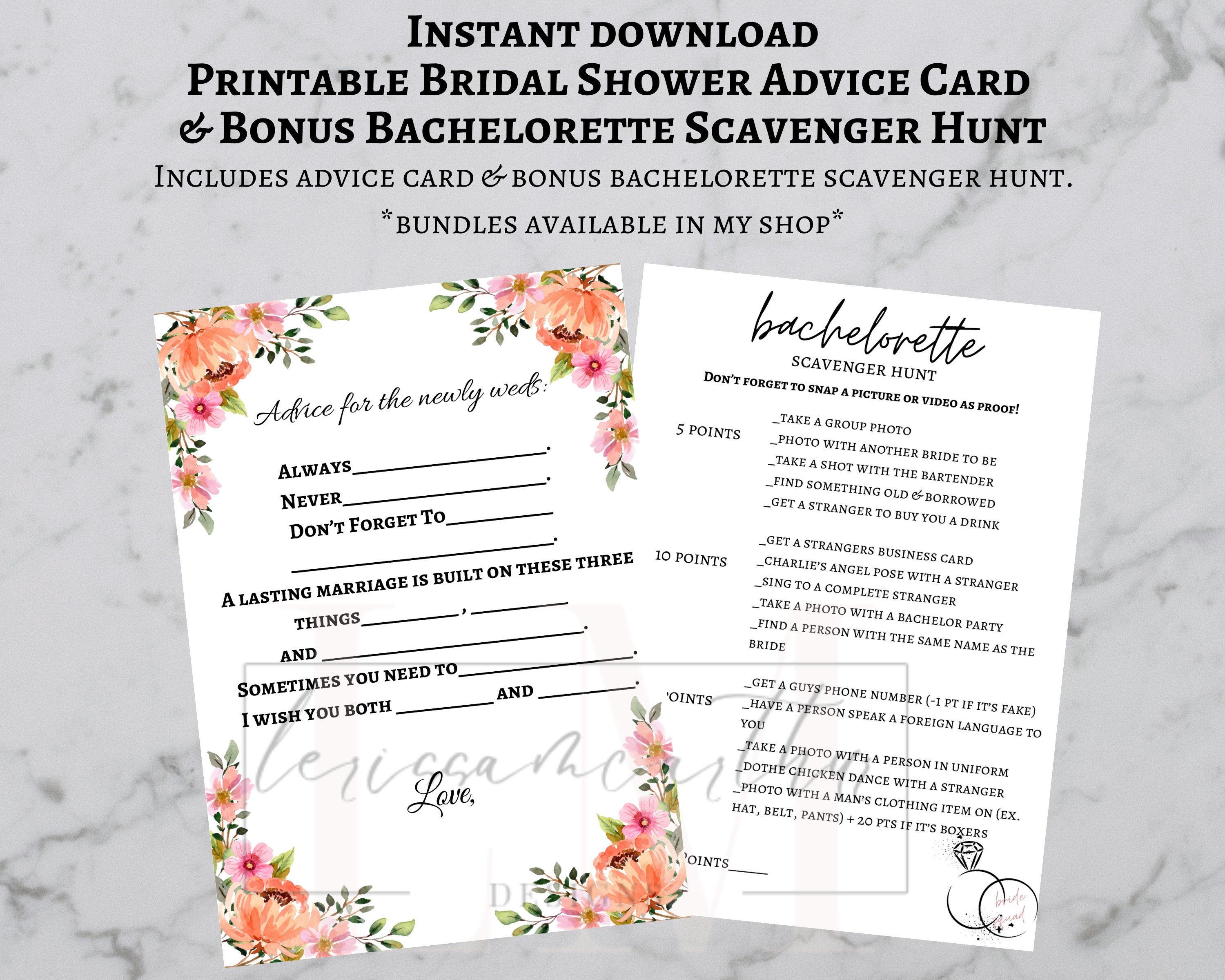Printable Advice Cards for Bridal Shower Instant Printable Fun Wedding ...