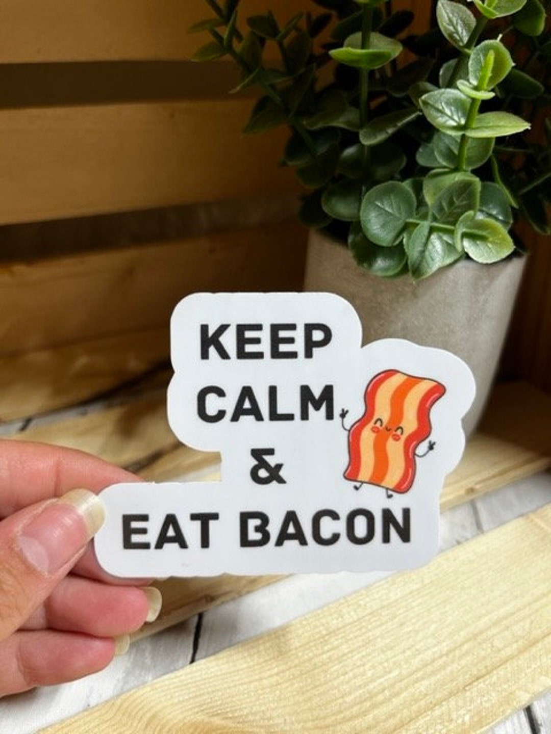 Keep Calm and Eat Bacon Sticker Water Bottle Sticker Water Resistant ...