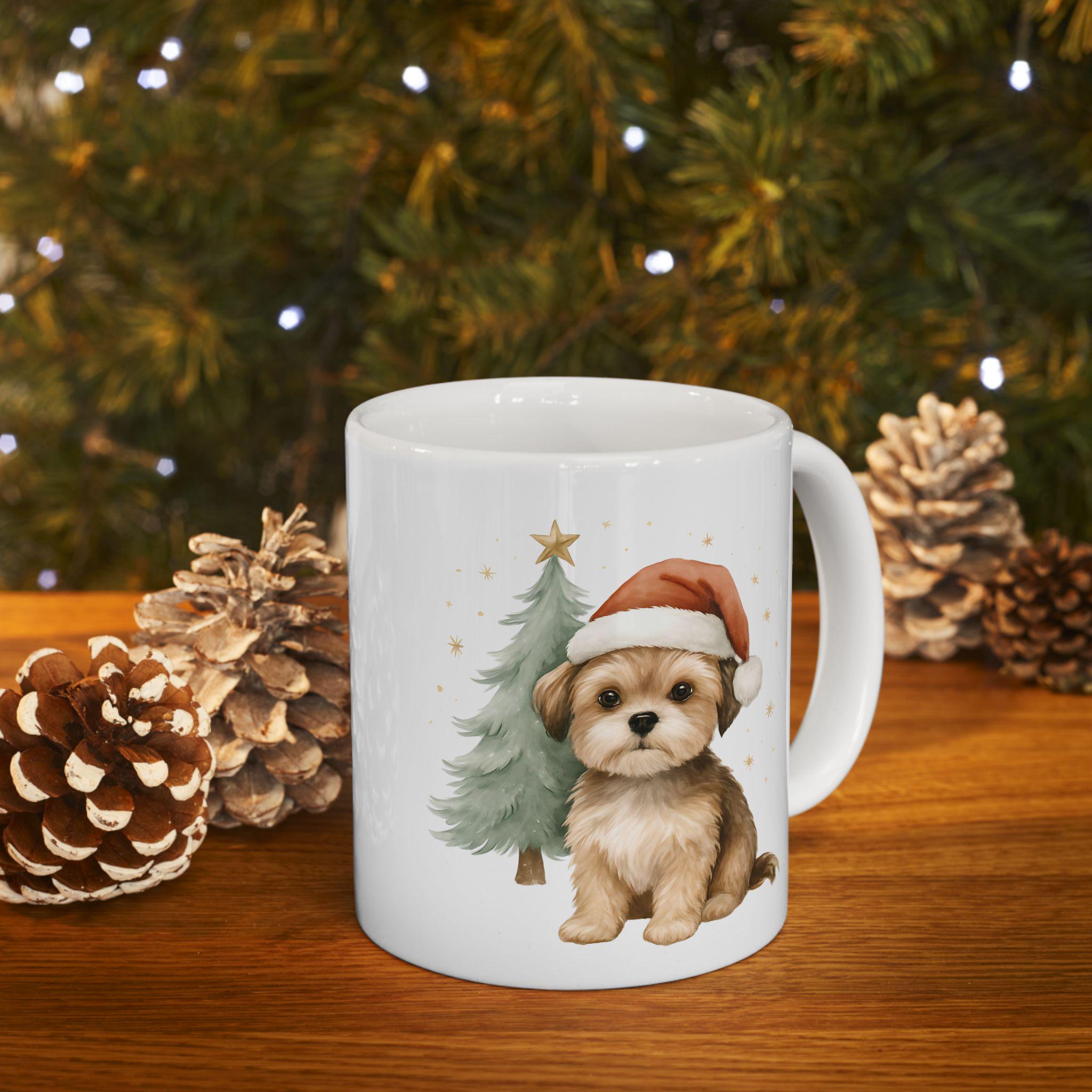 Holiday Cheer Ceramic Mug - Cute Dog in Santa Hat, Christmas Gift ...