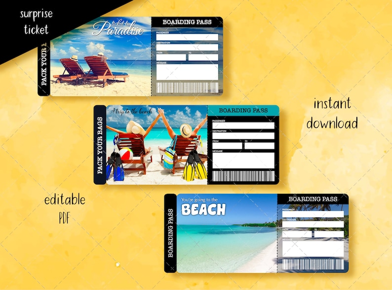 Printable BEACH VACATION Surprise Reveal Ticket, TROPICAL Vacation Gift ...