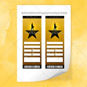 Hamilton Broadway Ticket, Printable Surprise Tickets, Editable Faux ...