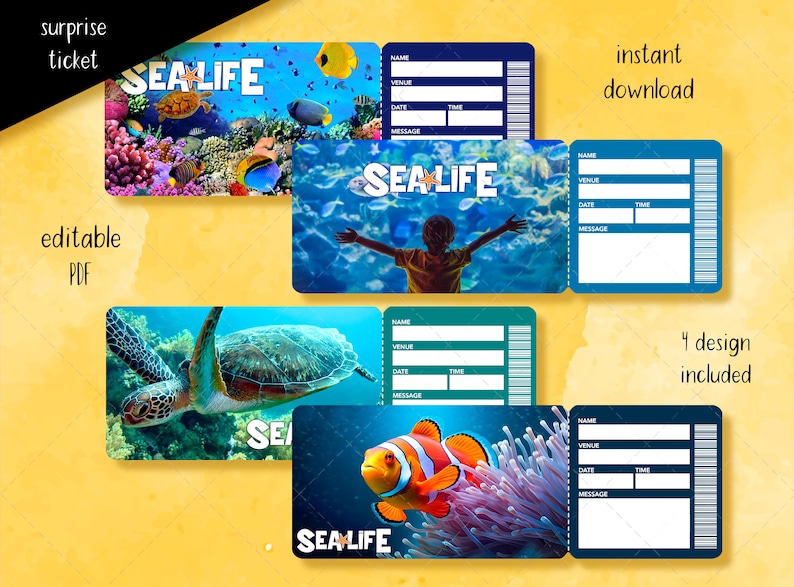 SEA LIFE Aquarium Ticket, Printable Surprise Ticket, Editable Faux ...