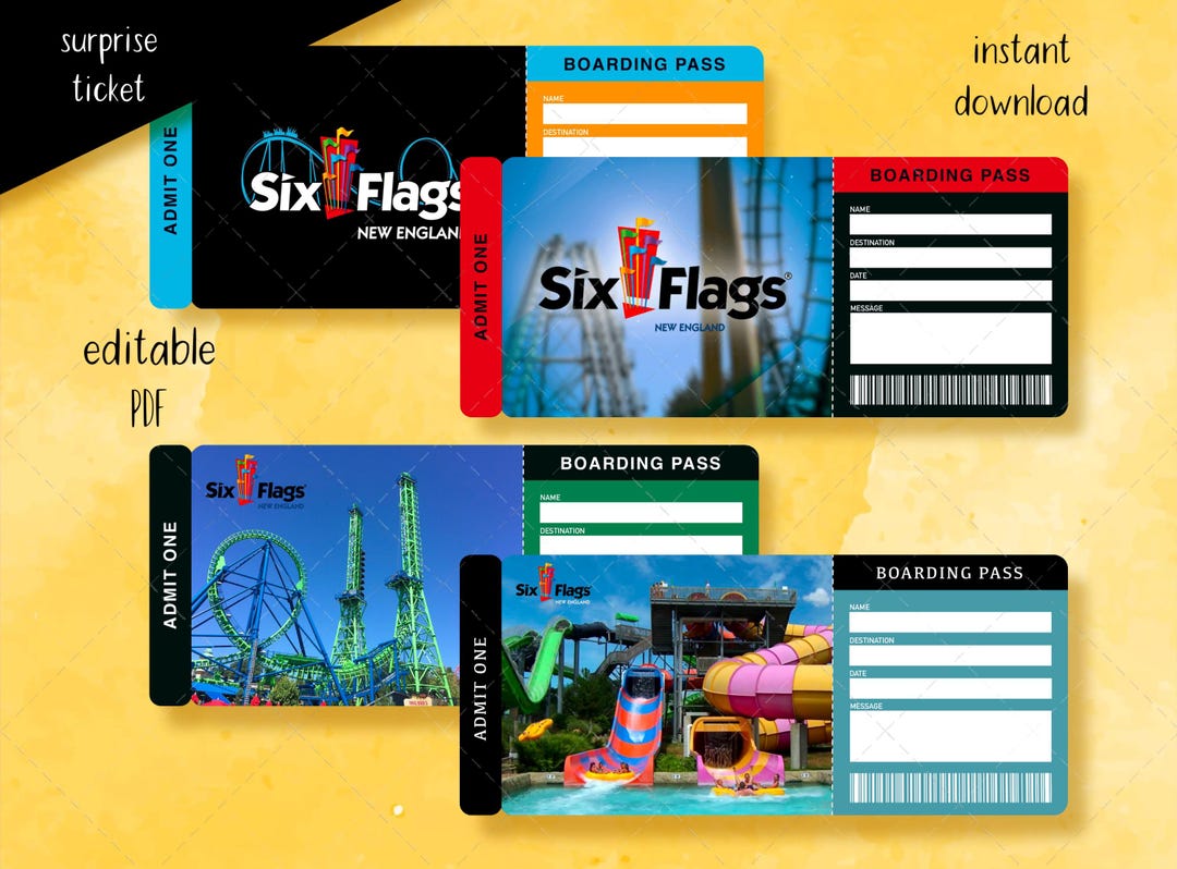 SIX Flags Ticket, Printable Surprise Ticket, Editable Faux Event ...