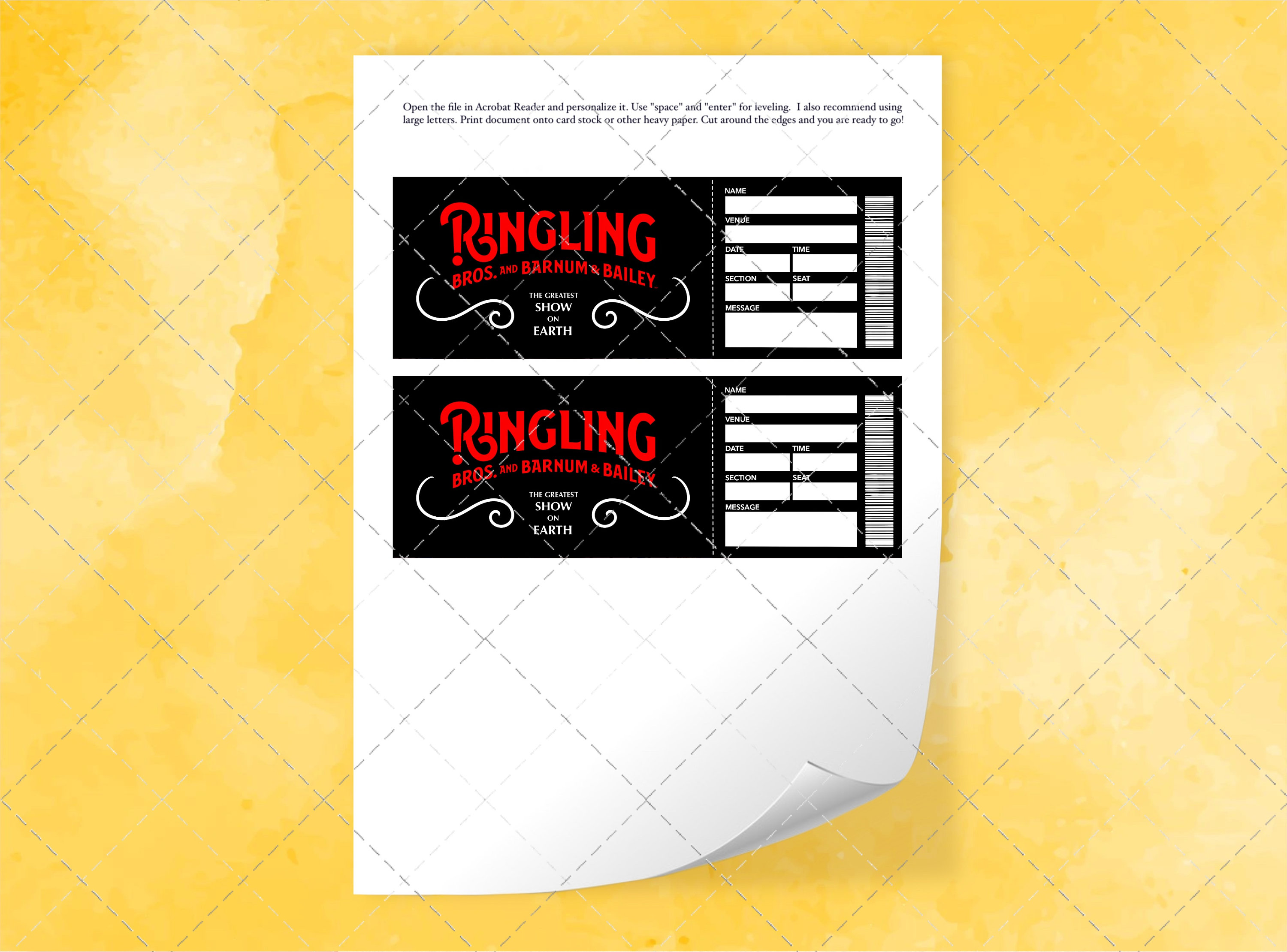 Printable RINGLING Brothers Ticket, Greatest Show on Earth, Surprise ...