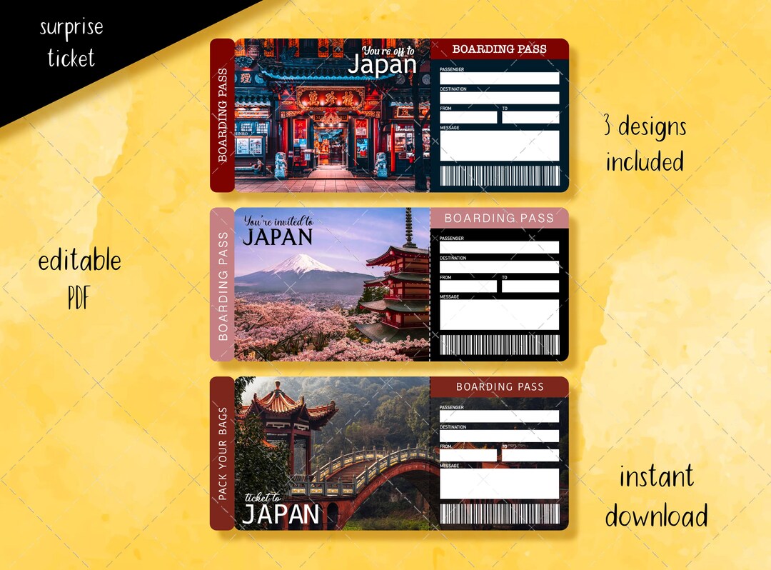 Japan Ticket, Printable Tokio Ticket, Surprise Boarding Vacation, Trip ...