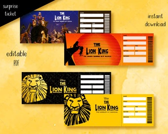 Printable LION KING Broadway Surprise Ticket. Editable Musical Theatre ...
