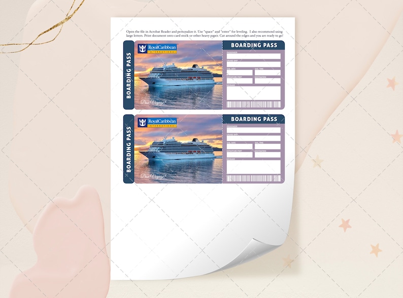 Printable ROYAL CARRIBEAN CRUISE Boarding Pass Ticket, Printable Cruise ...