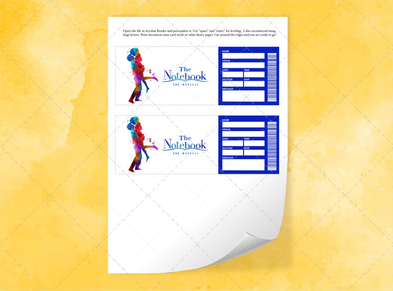 Printable the Notebook Broadway Surprise Ticket, Birthday Event ...
