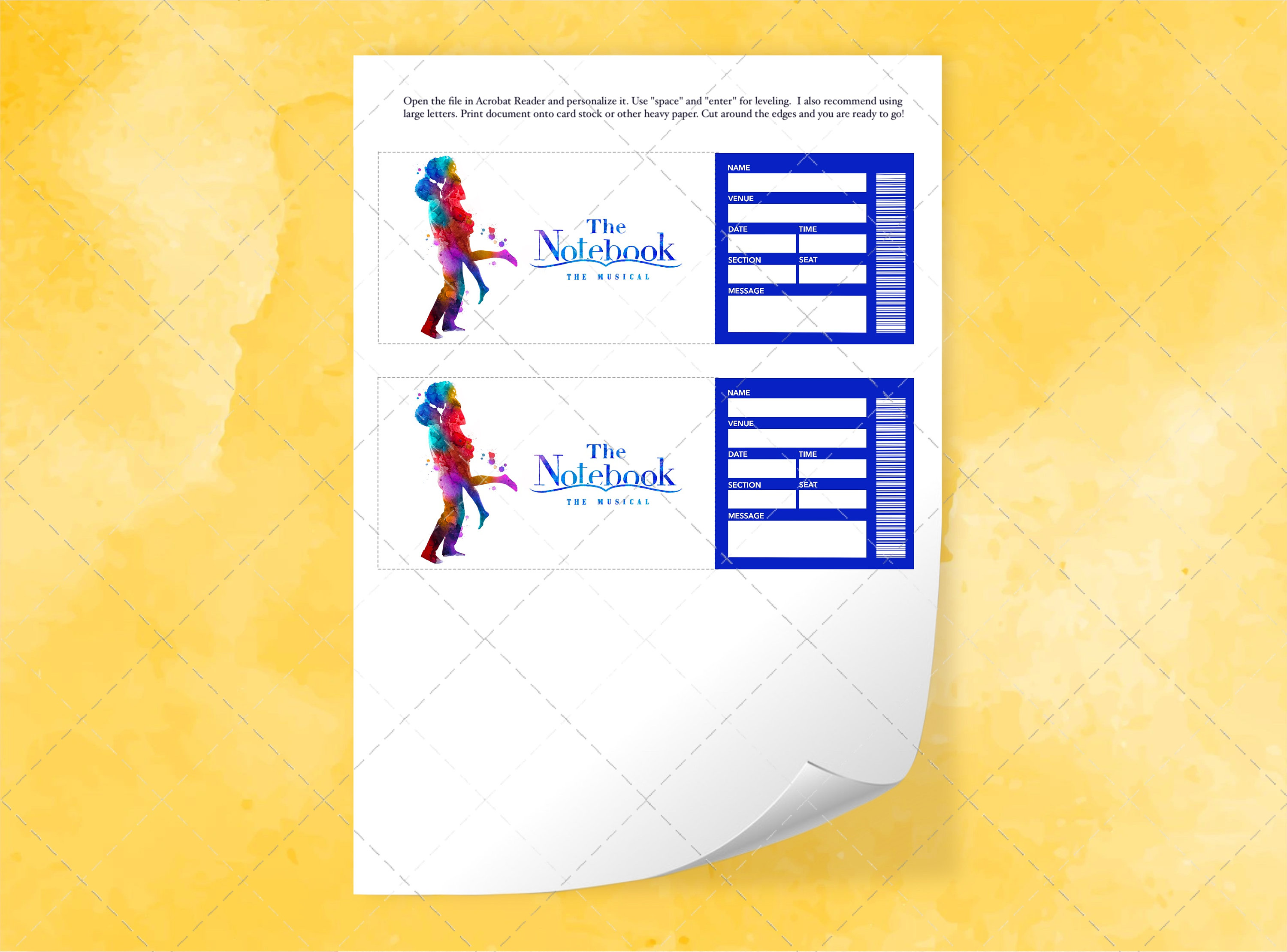 Printable the Notebook Broadway Surprise Ticket, Birthday Event ...
