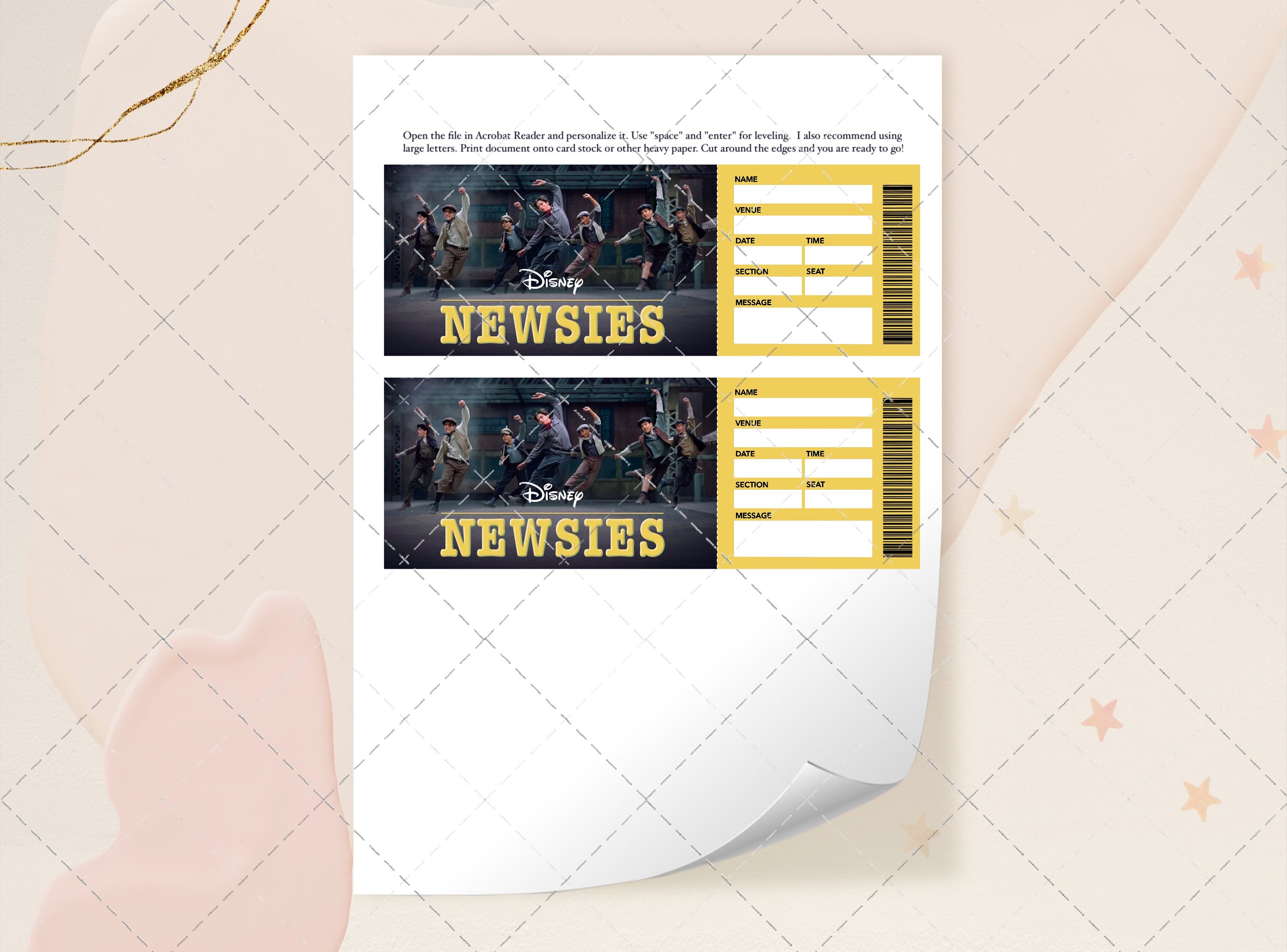 Printable Newsies Musical Ticket, Editable Broadway Ticket, Event ...