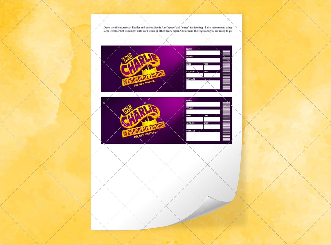 Printable Charlie and Chocolate Factory Ticket Editable - Etsy Canada