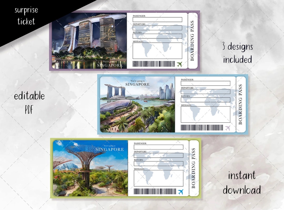 SINGAPORE Editable Ticket, Boarding Pass Template, Printable Airline ...