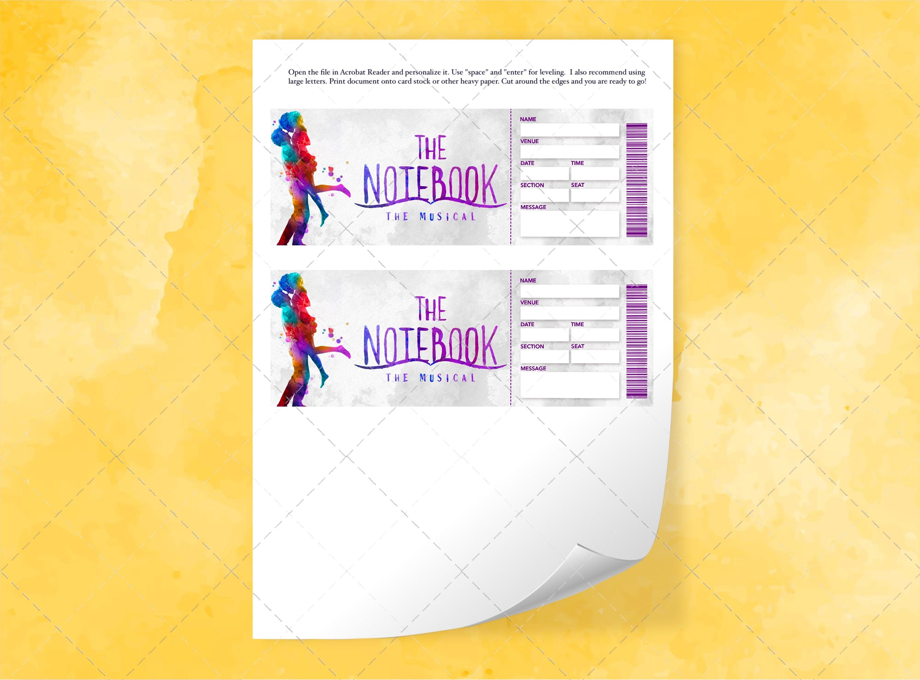 Printable the Notebook Broadway Surprise Ticket, Birthday Event ...