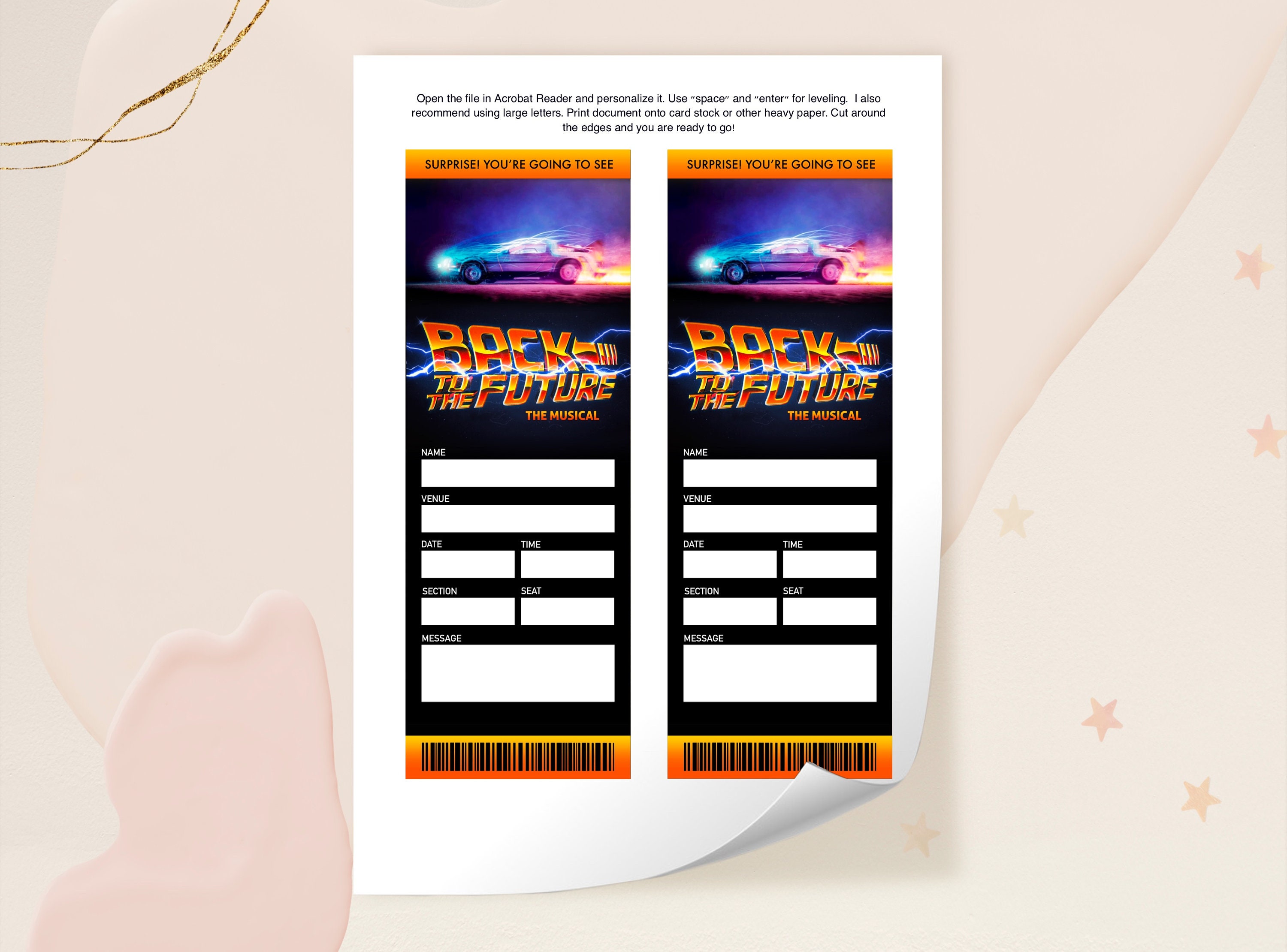 Printable Back to the Future Ticket, Musical Ticket, Editable Musical ...