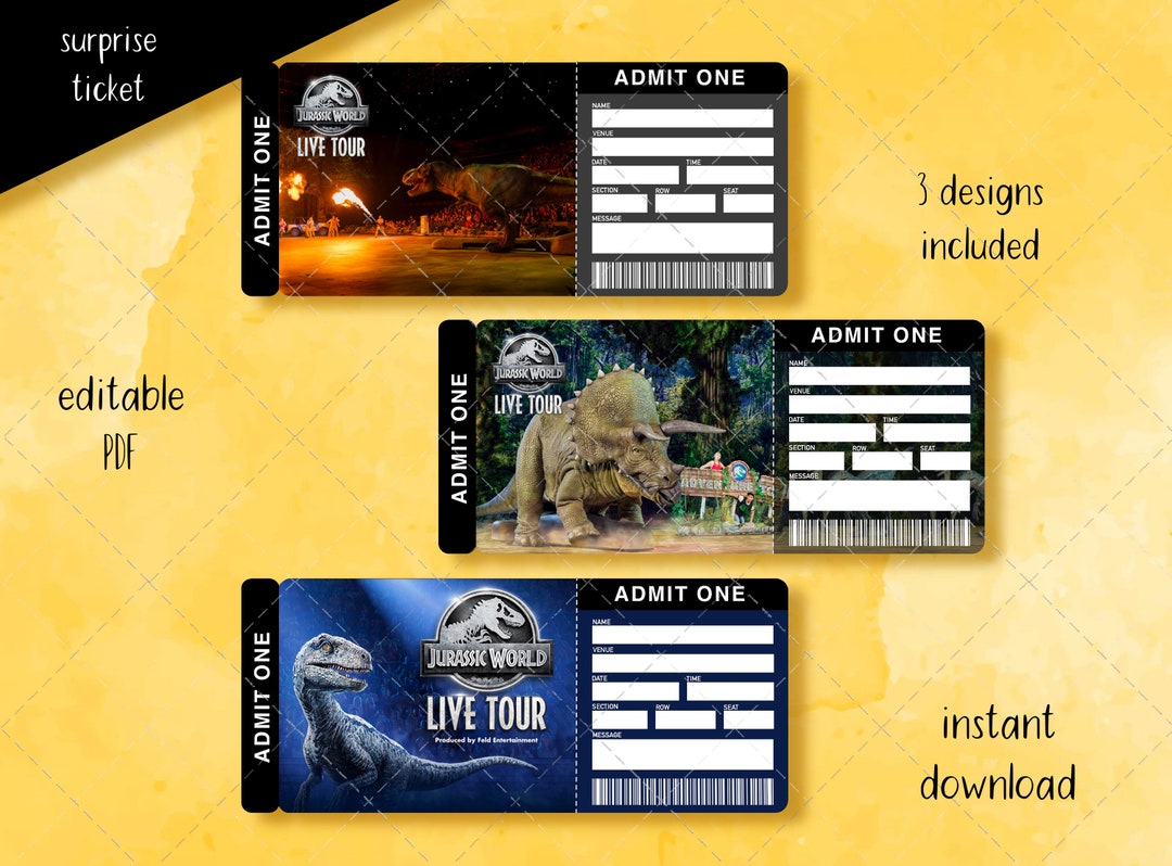 Printable JURASSIC WORLD World Live Tour Ticket, Surprise Editable Ticket, Reveal Gift Ticket - Etsy