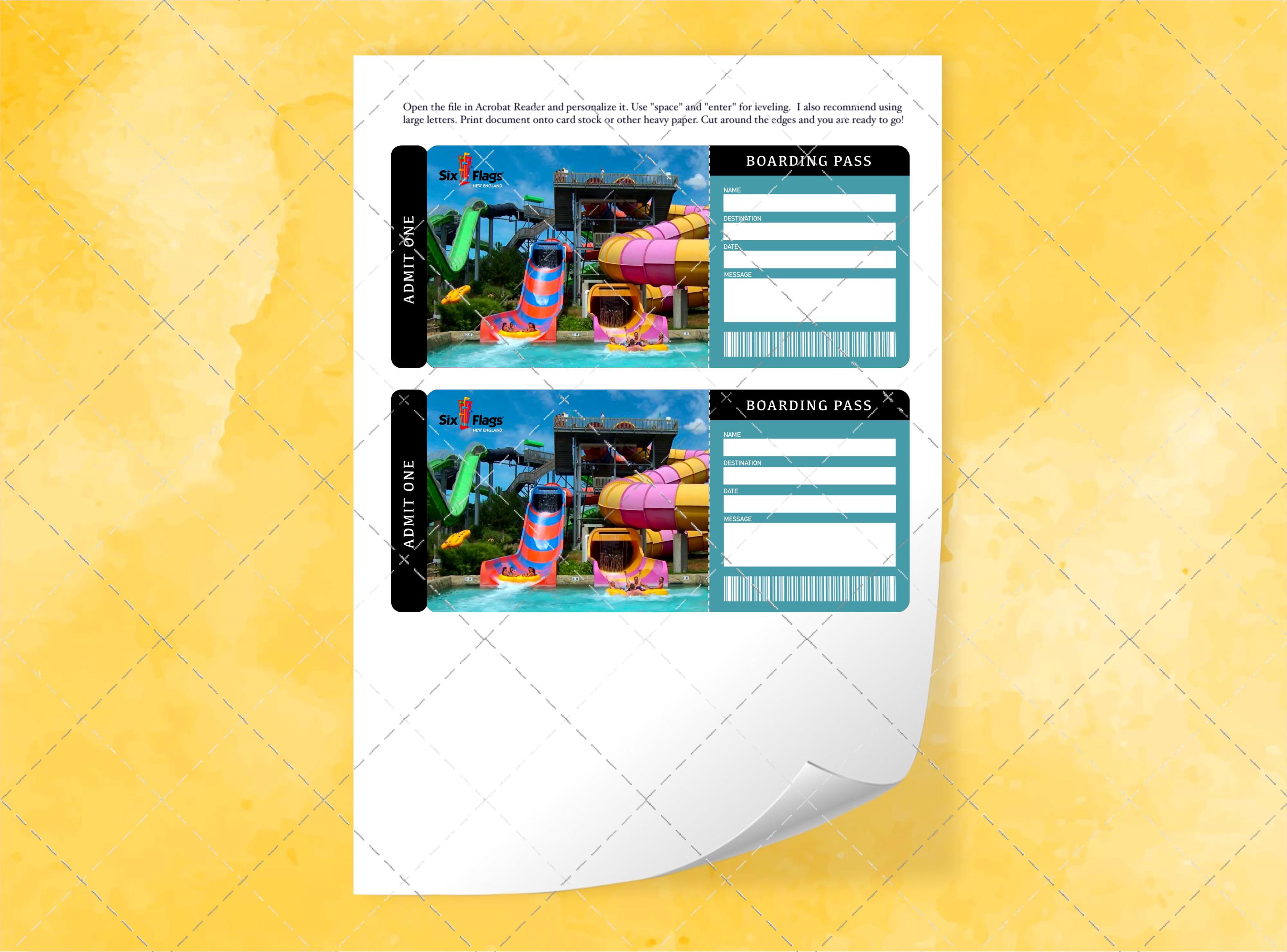 SIX Flags Ticket, Printable Surprise Ticket, Editable Faux Event ...