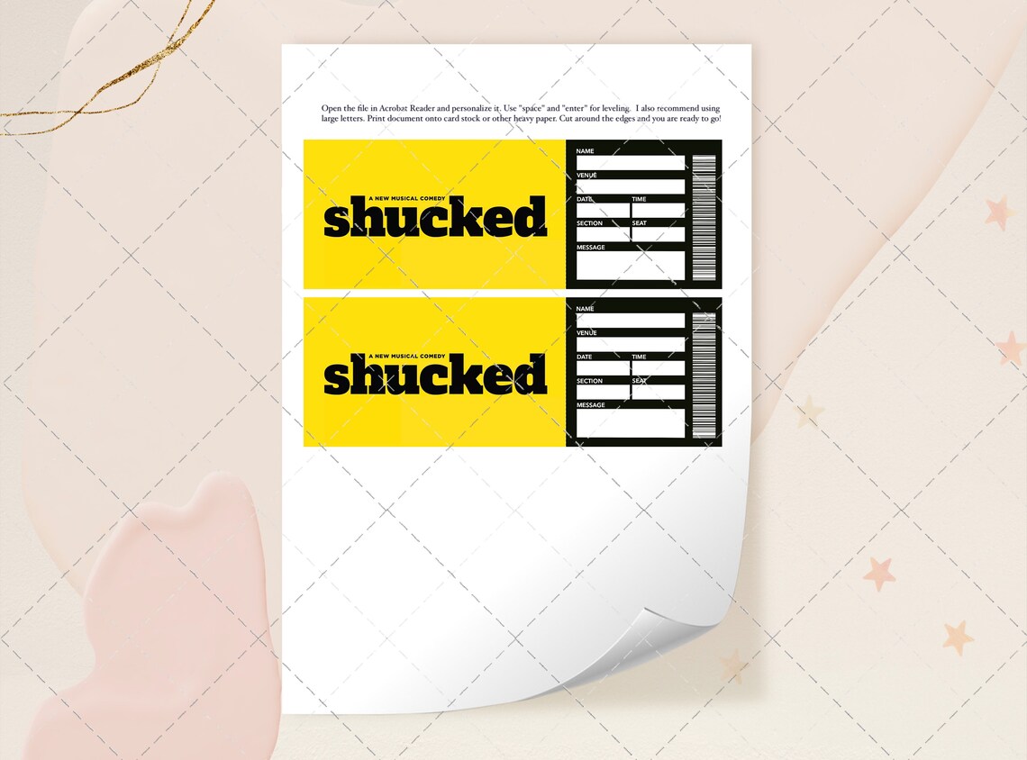 Printable SHUCKED Musical Ticket, Editable Broadway Surprise Musical ...