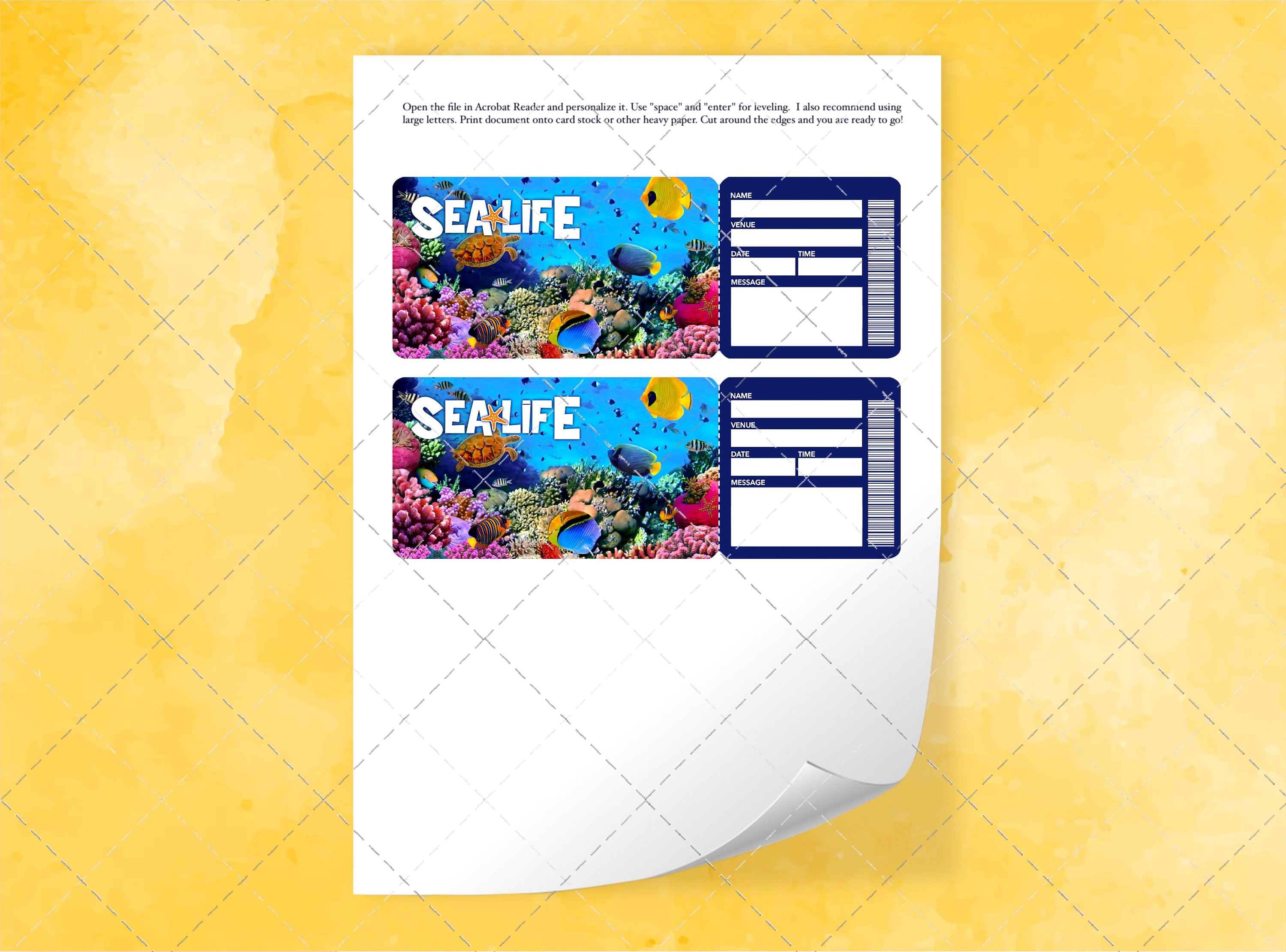 SEA LIFE Aquarium Ticket, Printable Surprise Ticket, Editable Faux ...