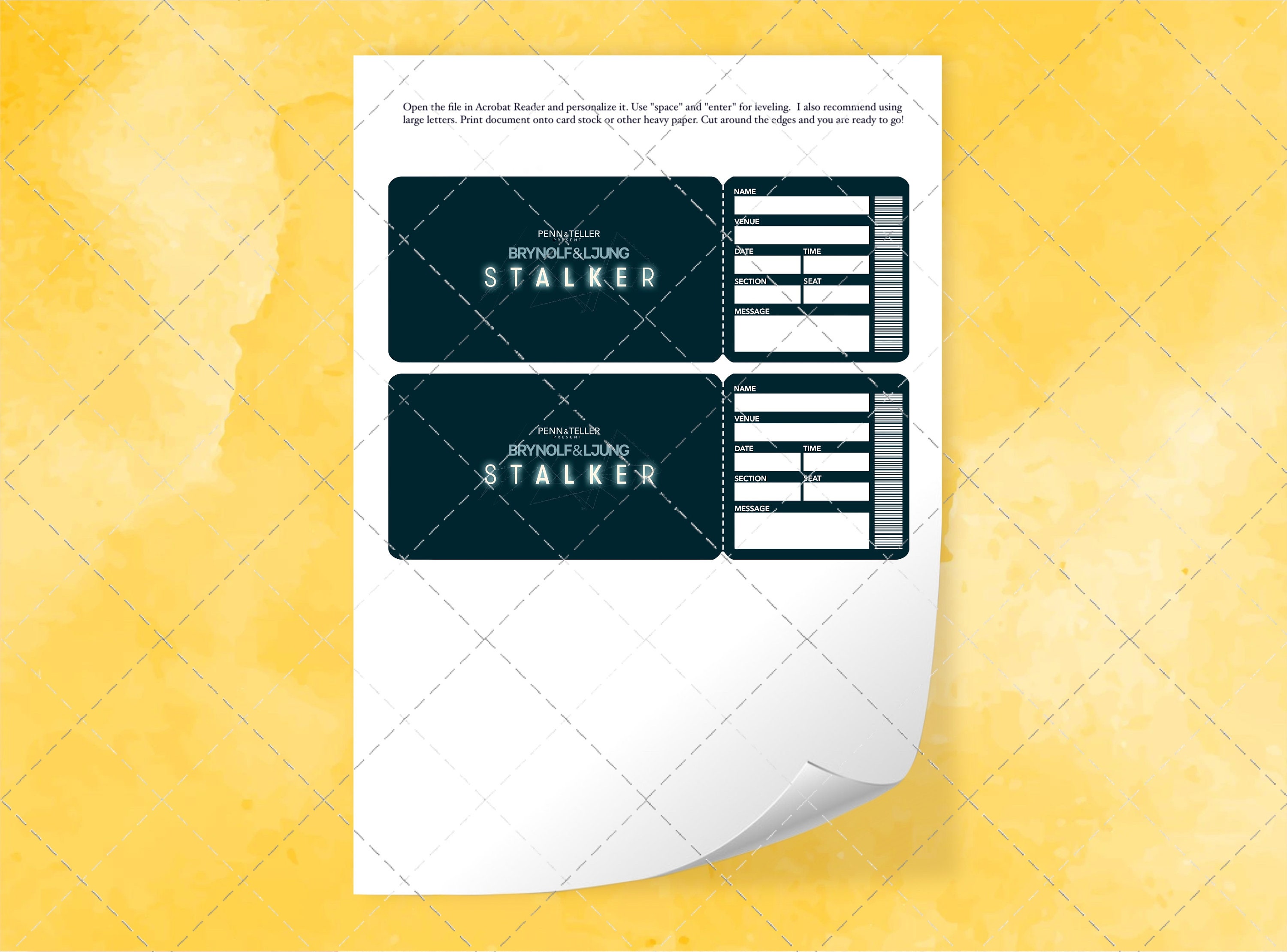 Printable STALKER Musical Ticket, Editable Broadway Surprise Musical ...
