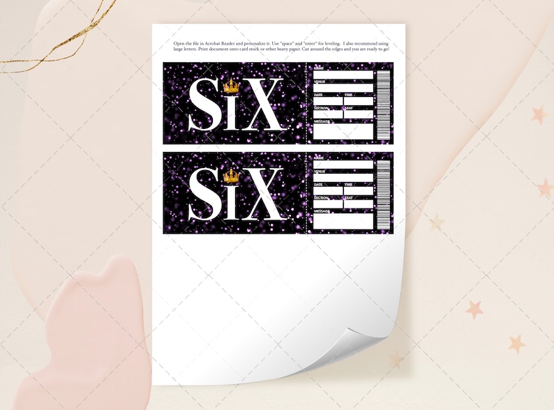 SIX Printable Broadway Surprise Ticket, SIX the Musical Collectible ...