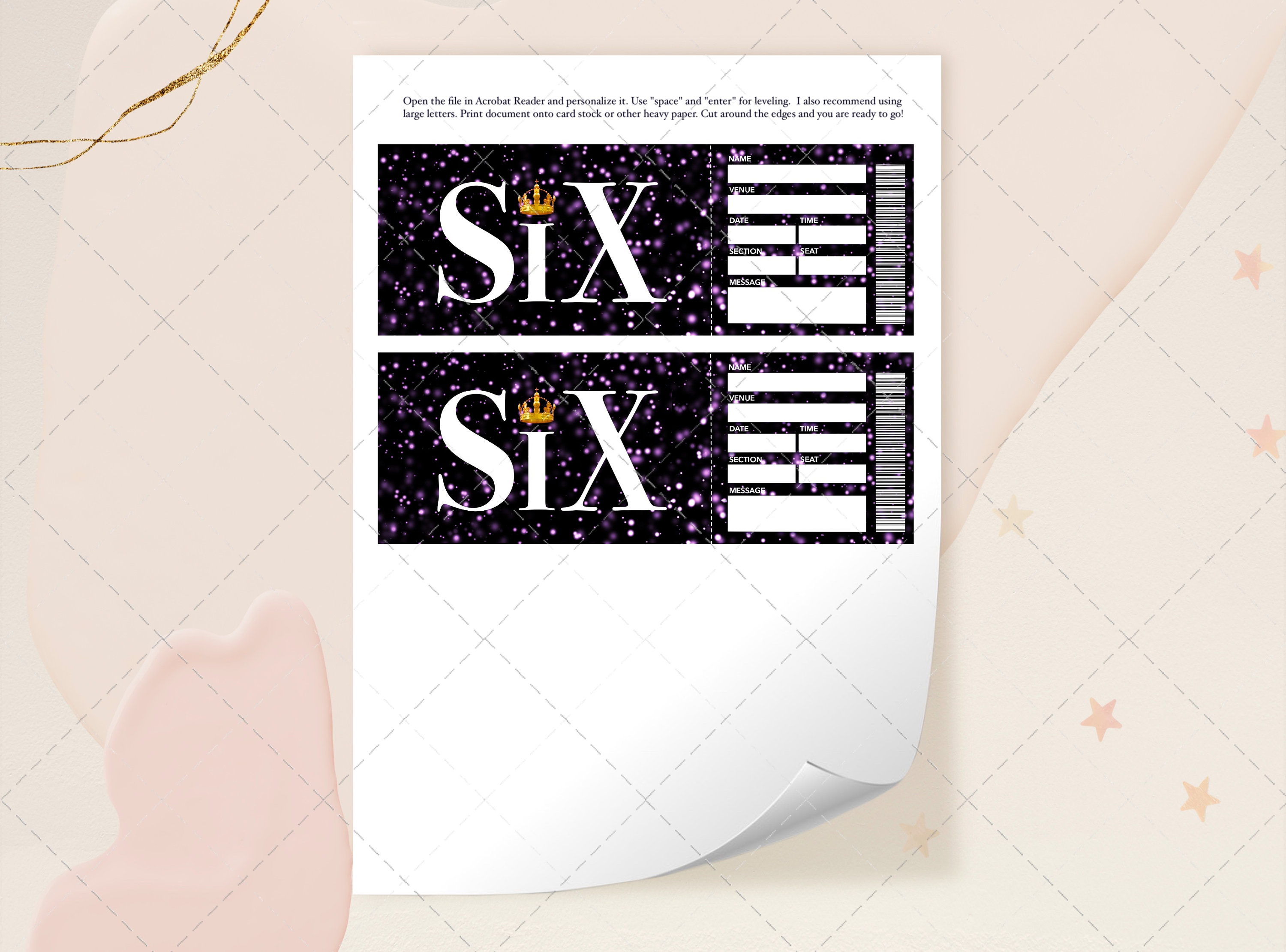 SIX Printable Broadway Surprise Ticket, SIX the Musical Collectible ...