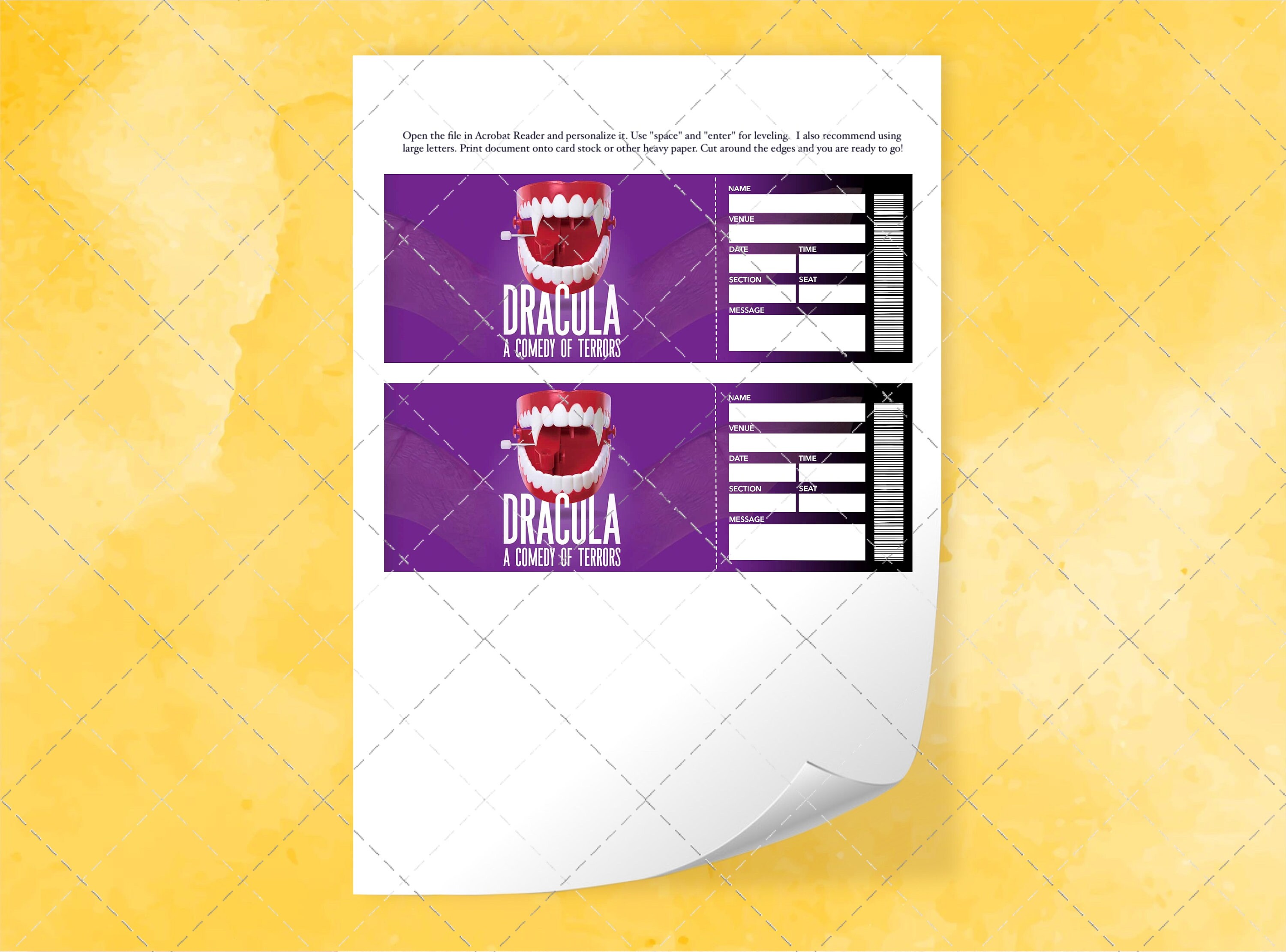 Printable Dracula Musical Ticket, Editable Surprise Musical Theater ...