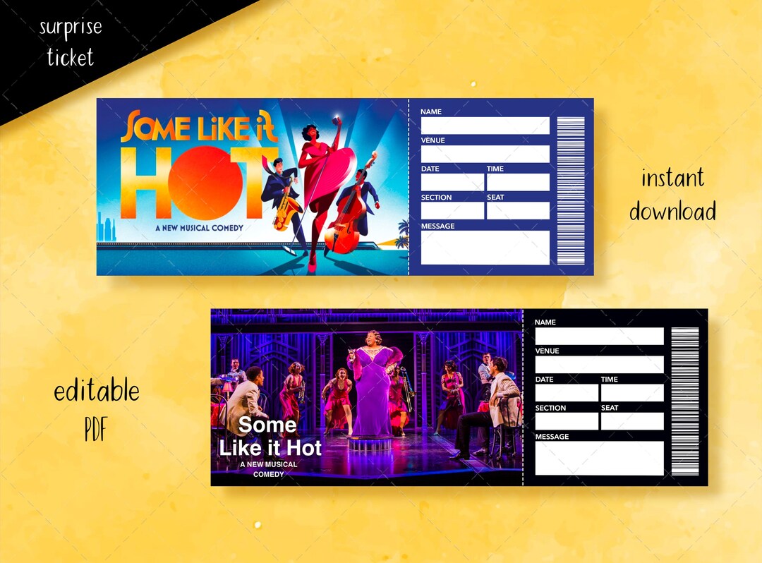 Printable Some Like It Hot Musical Ticket, Editable Broadway Surprise ...