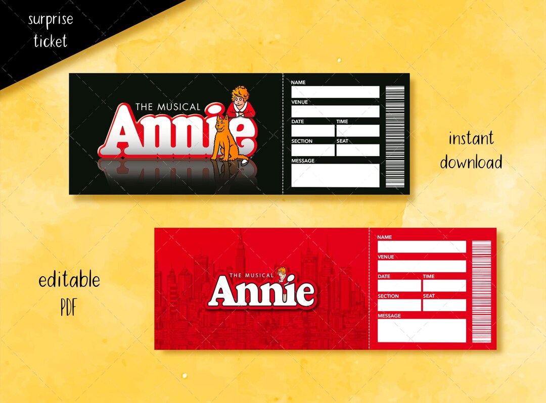Printable Annie Musical Ticket, Editable Broadway Surprise Musical ...