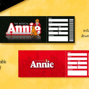 Printable Annie Musical Ticket, Editable Broadway Surprise Musical ...