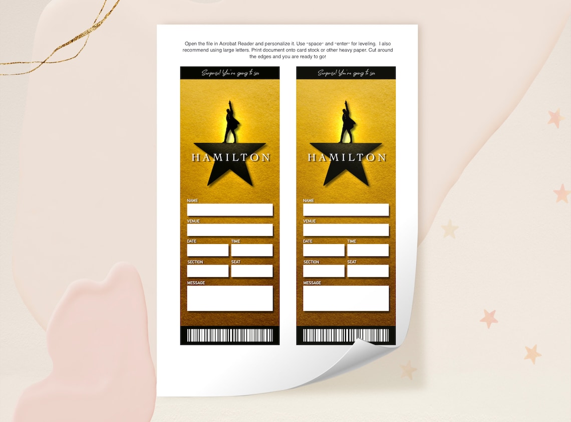 Printable Hamilton Broadway Ticket, Editable Ticket, Event Surprise ...