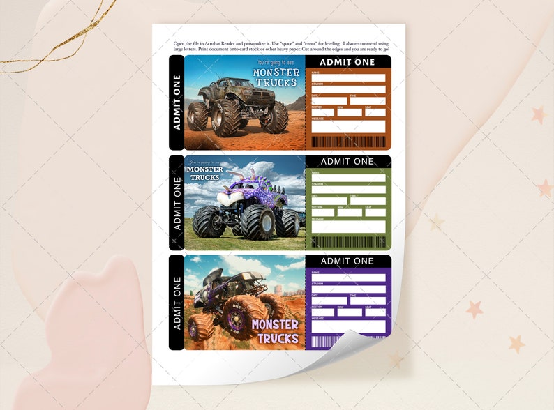 Monster Trucks Show Surprise Printable Ticket, Monster Trucks Surprise ...