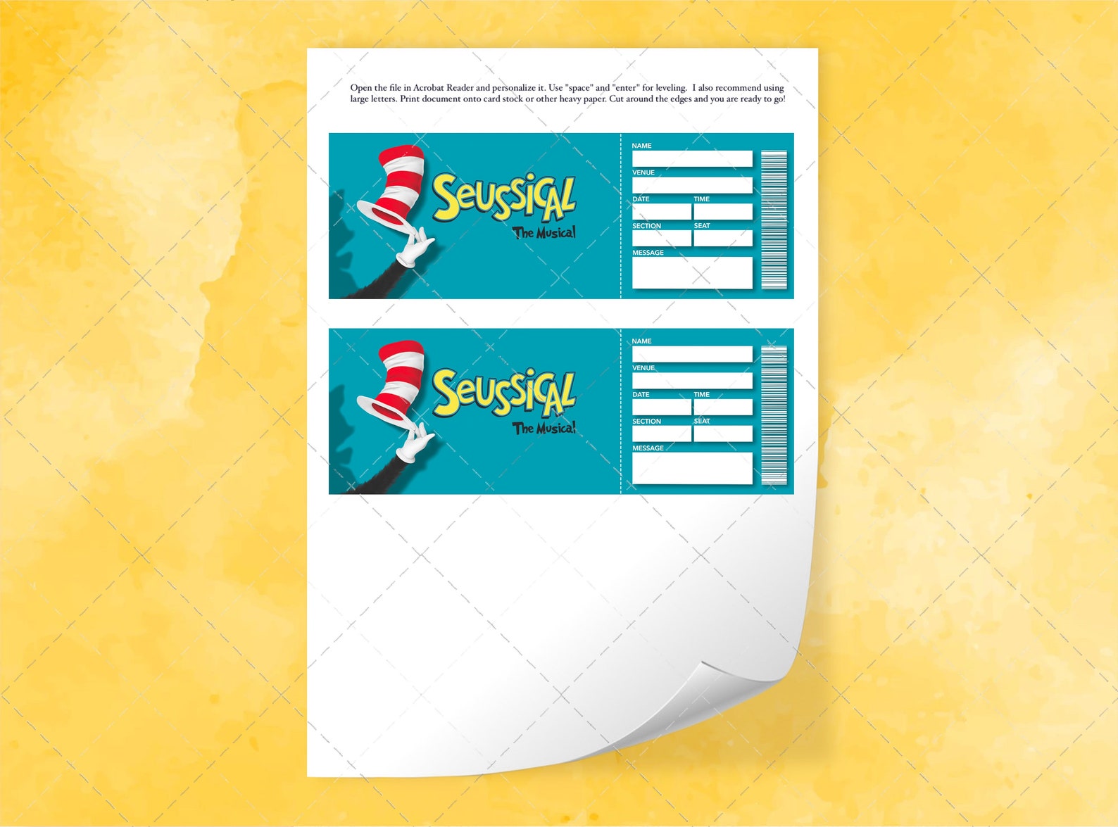 Seussical Surprise Ticket, Printable Musical Collectible Theater Ticket ...