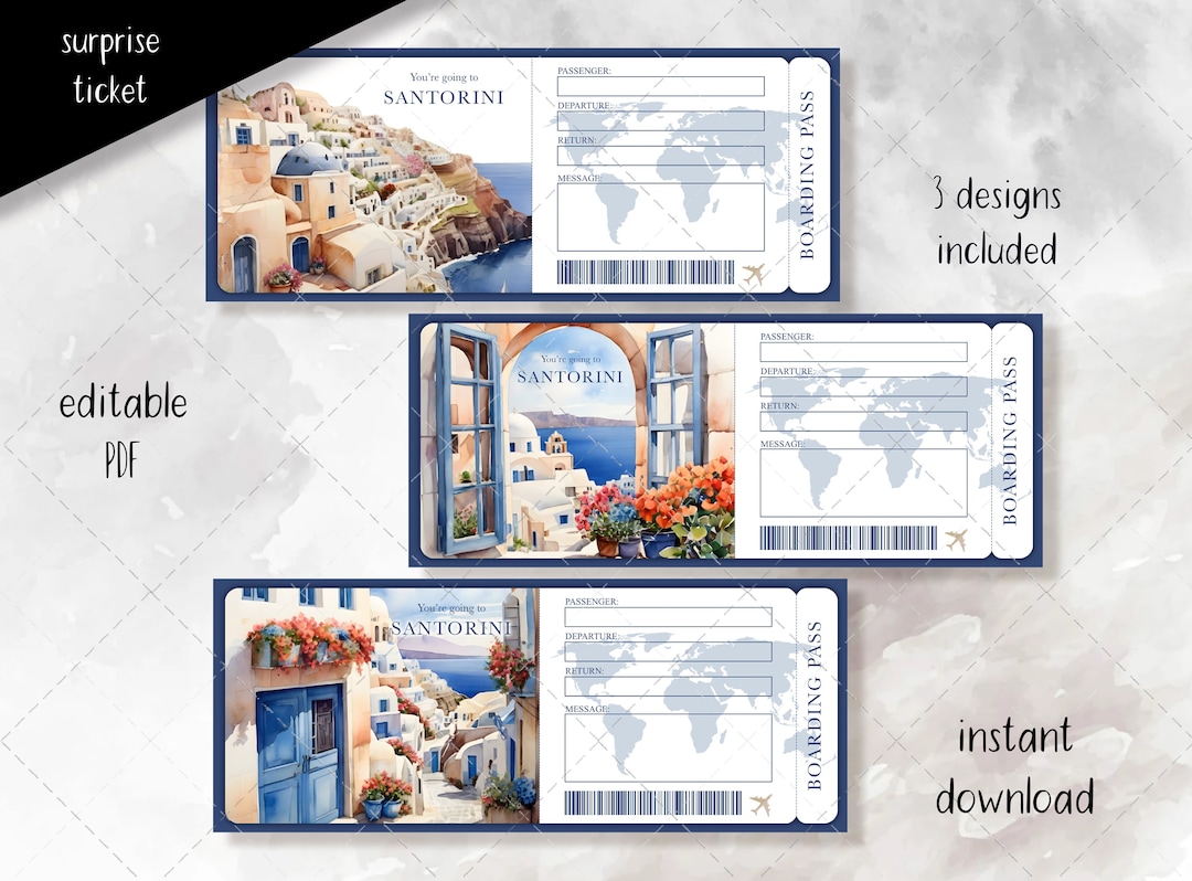 SANTORINI Greece Surprise Gift Ticket, Printable Boarding Pass Souvenir ...