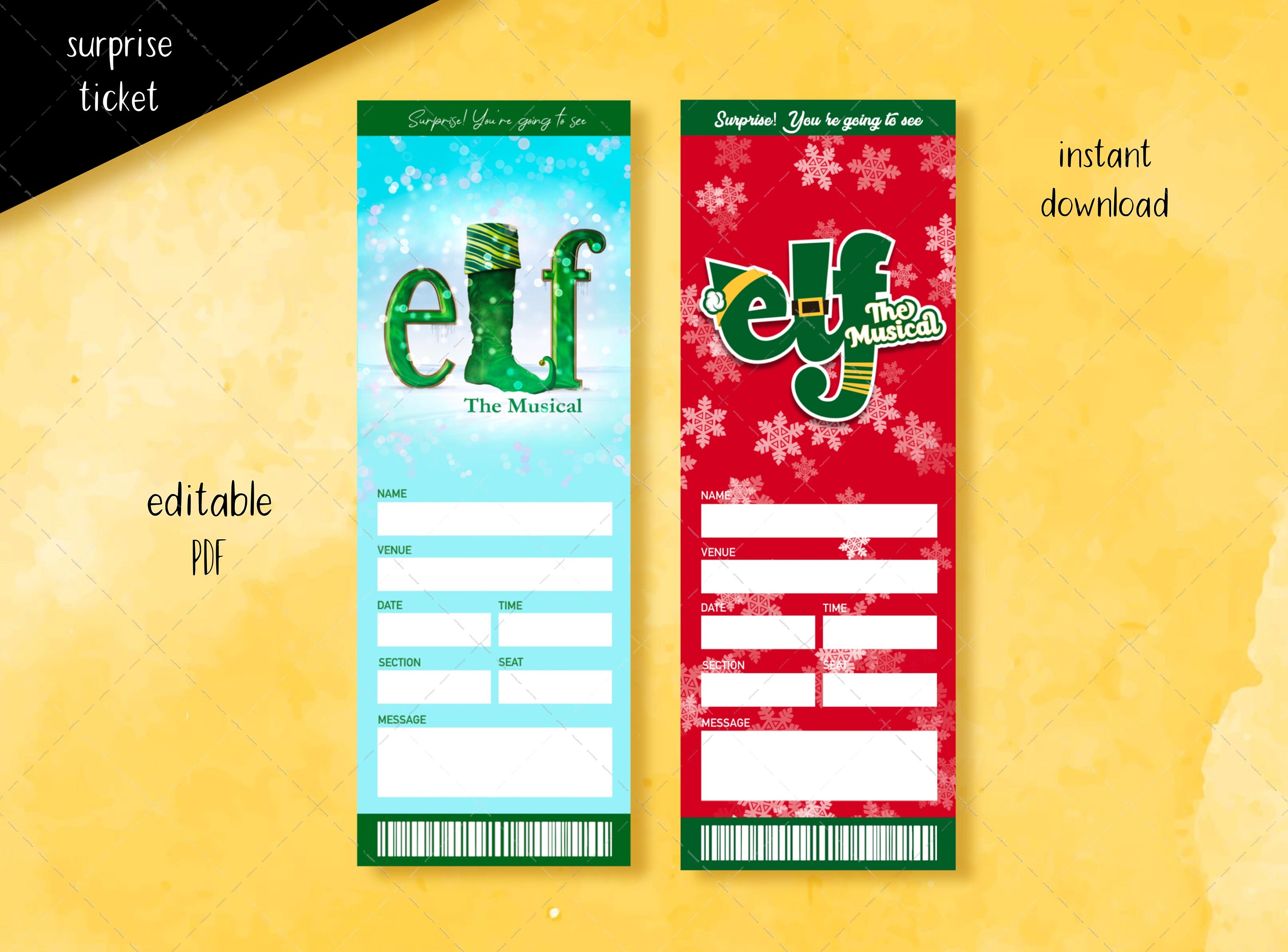 Printable Elf Ticket, Musical Ticket, Editable Musical Christmas Show ...
