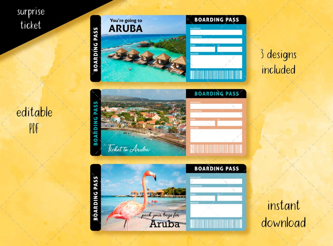Aruba Tickets, Printable Editable Ticket, Surprise Vacation Ticket ...