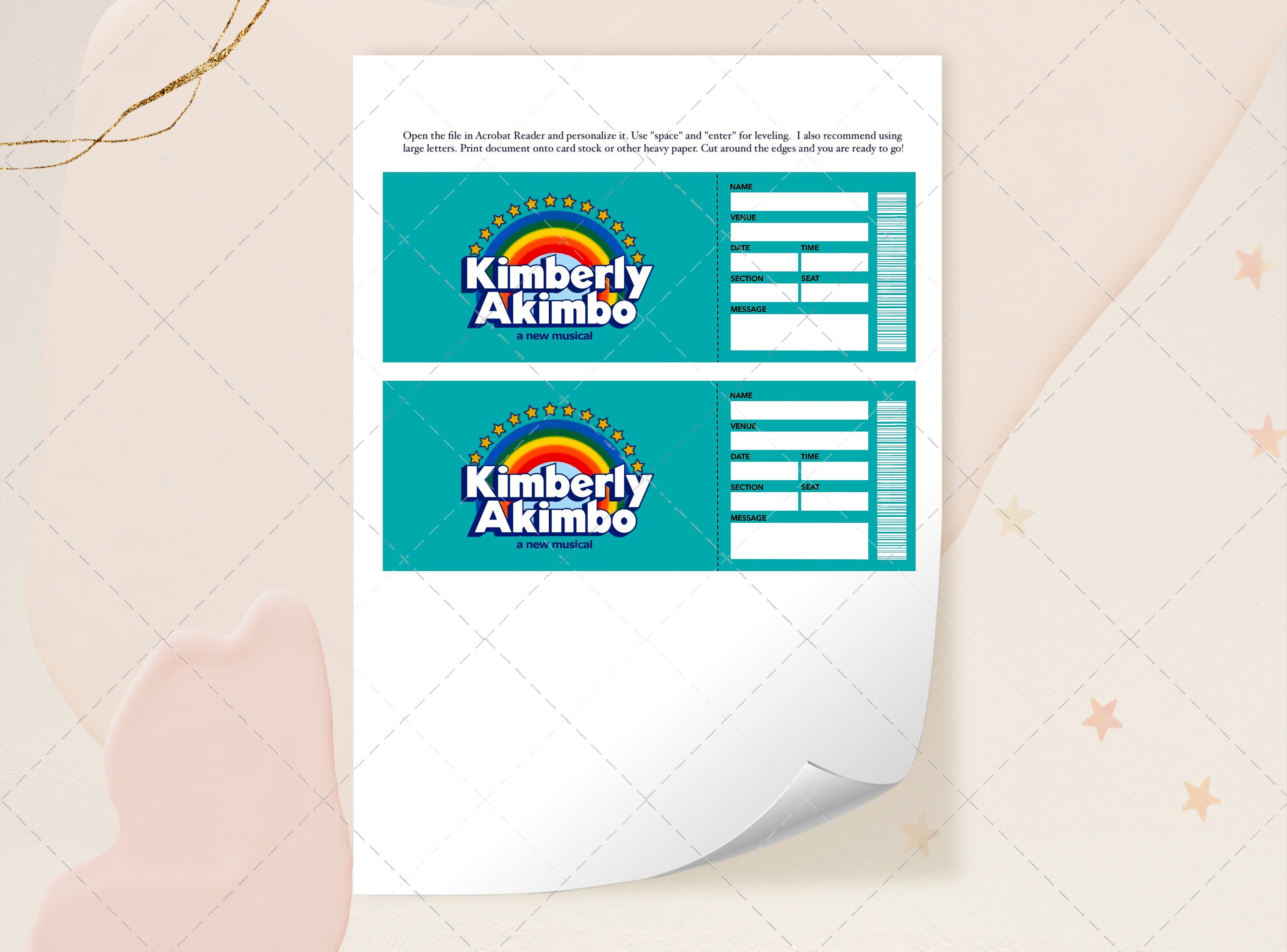 Printable Kimberly Akimbo Musical Ticket, Editable Broadway Surprise ...