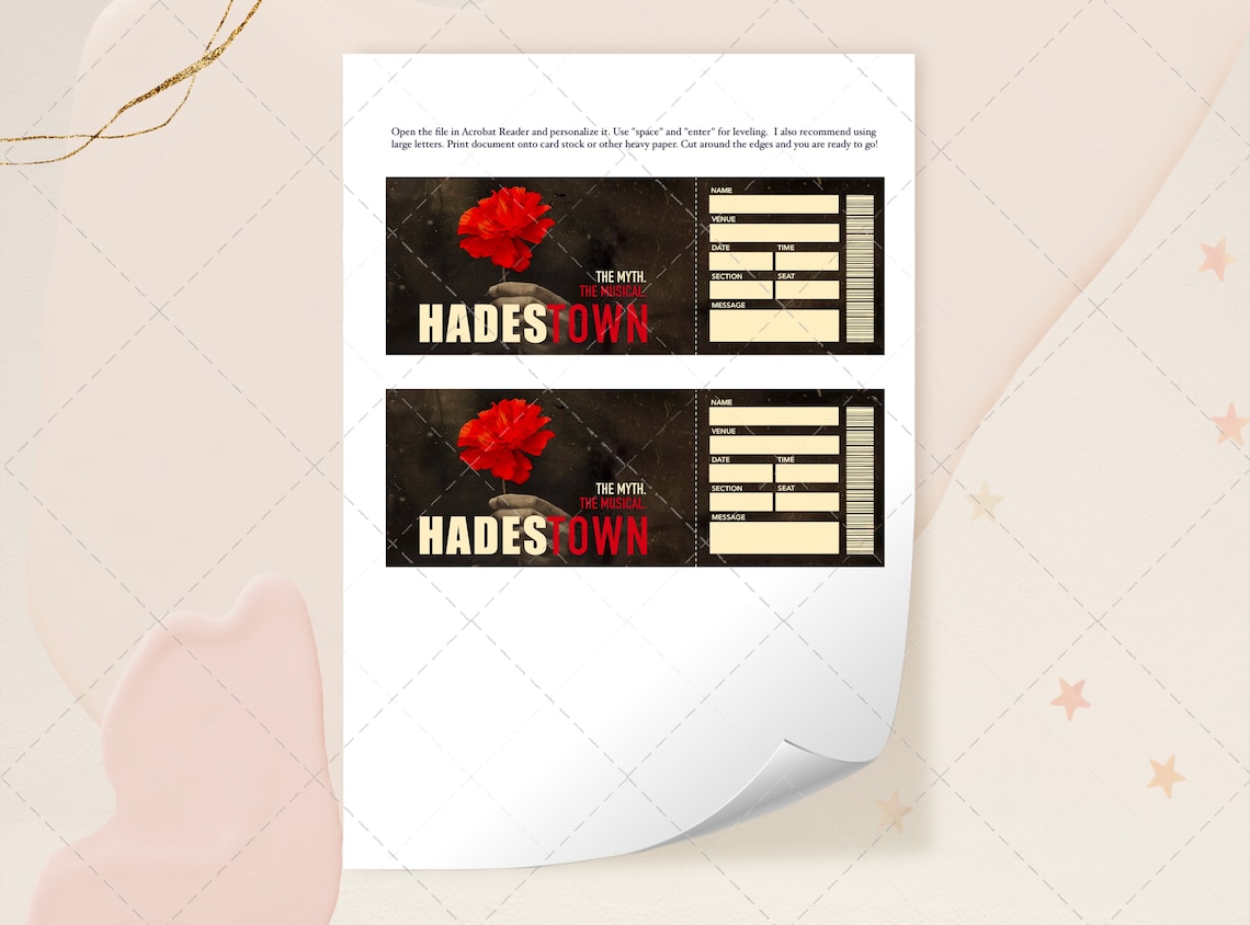 Printable Hadestown Broadway Ticket, Hadestown Surprise Musical ...