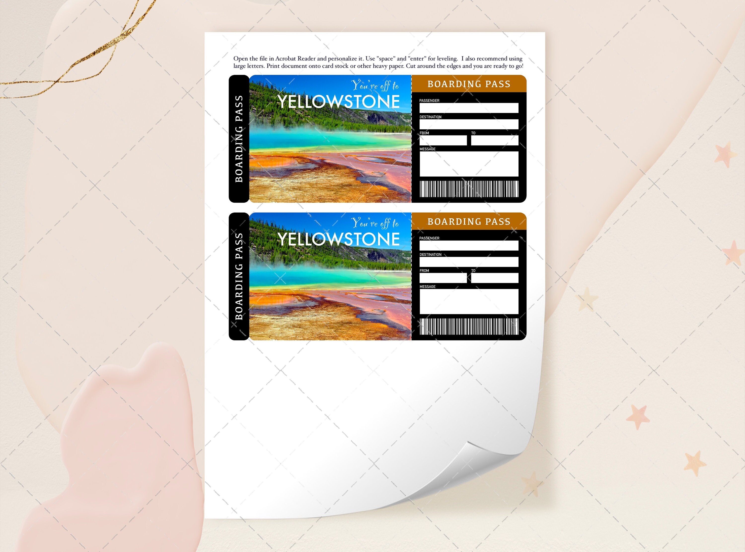 Printable YELLOWSTONE Surprise Trip Gift Ticket, Boarding Pass, Trip ...