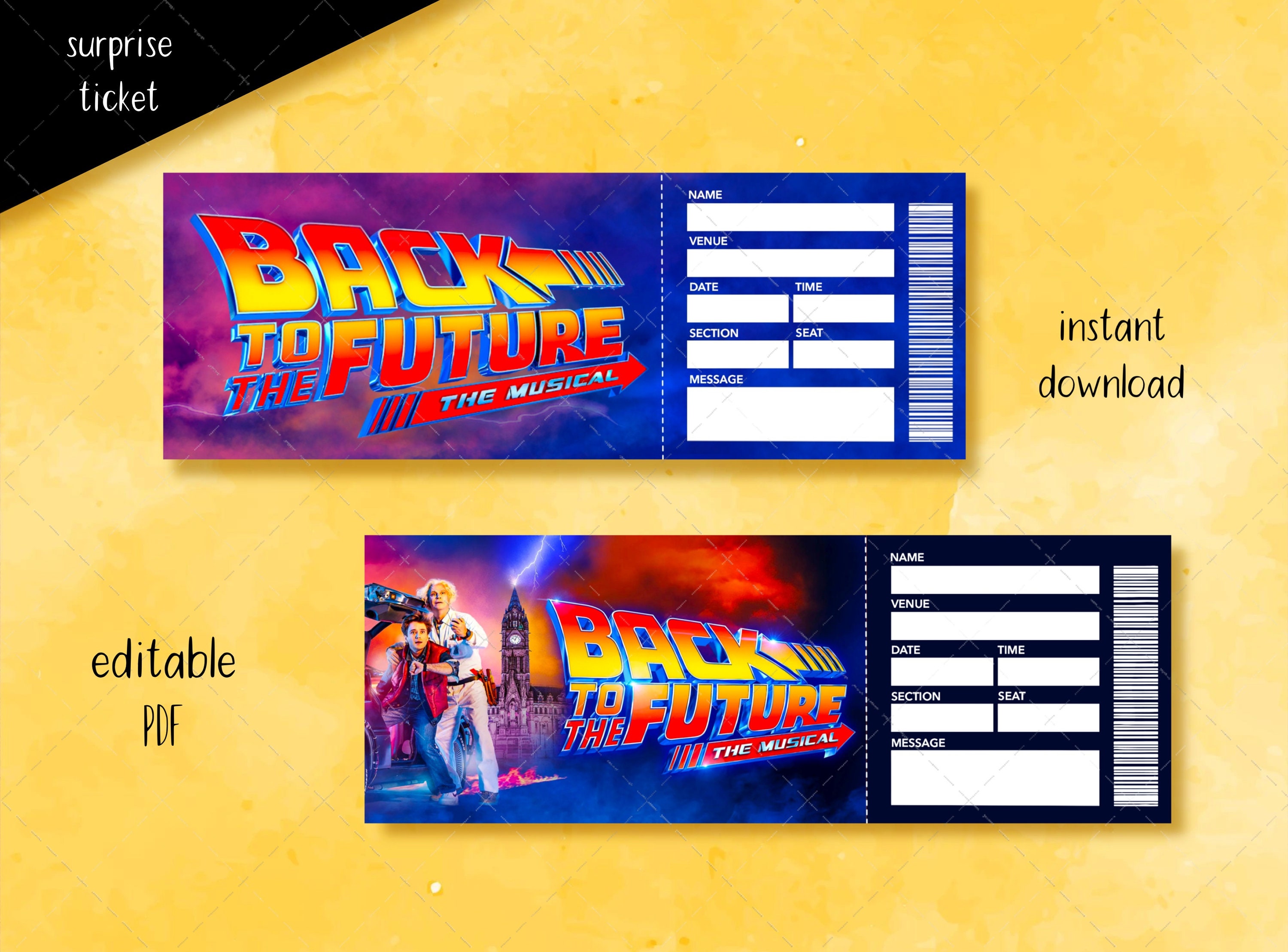 Printable BACK to the FUTRUE Ticket, Editable Musical Theatre Faux ...