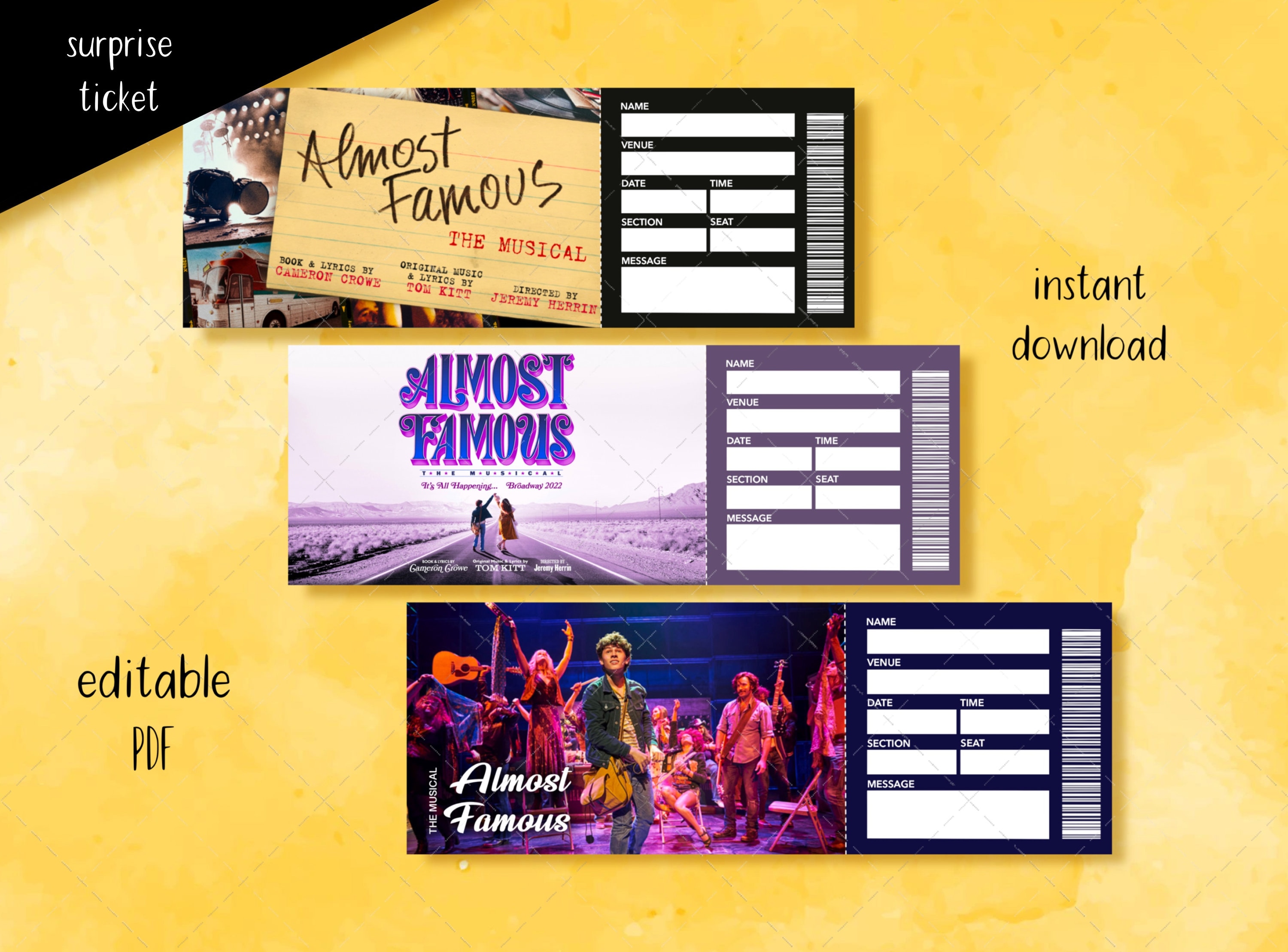 Printable Almost Famous Ticket Editable Surprise Ticket - Etsy