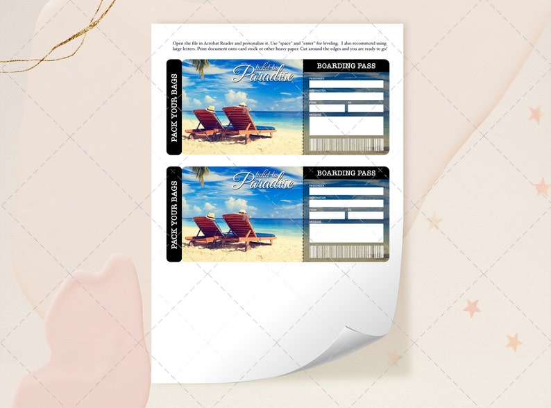 Printable BEACH VACATION Surprise Reveal Ticket, TROPICAL Vacation Gift Voucher, Ocean Trip ...