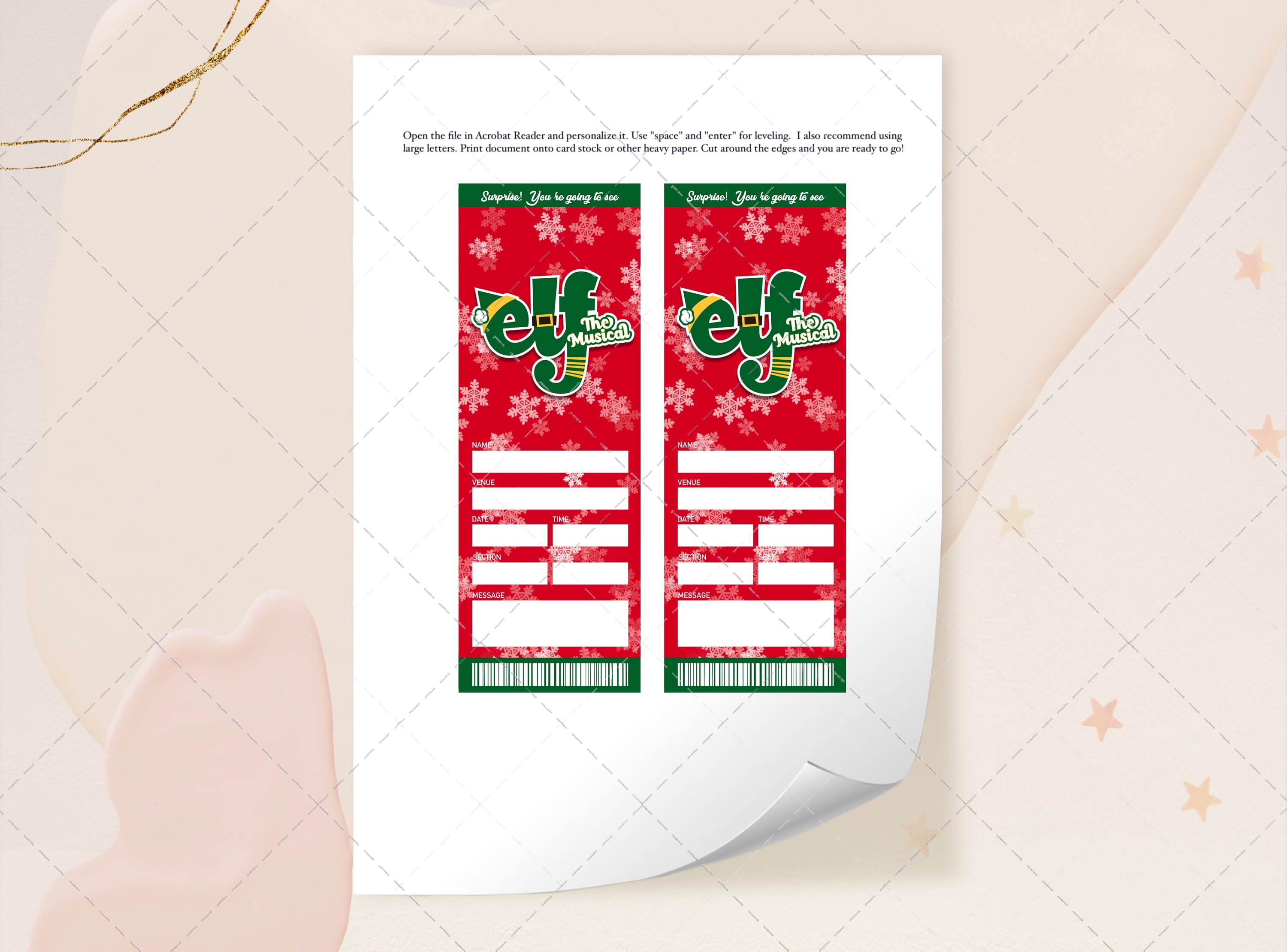 Printable Elf Ticket, Musical Ticket, Editable Musical Christmas Show ...