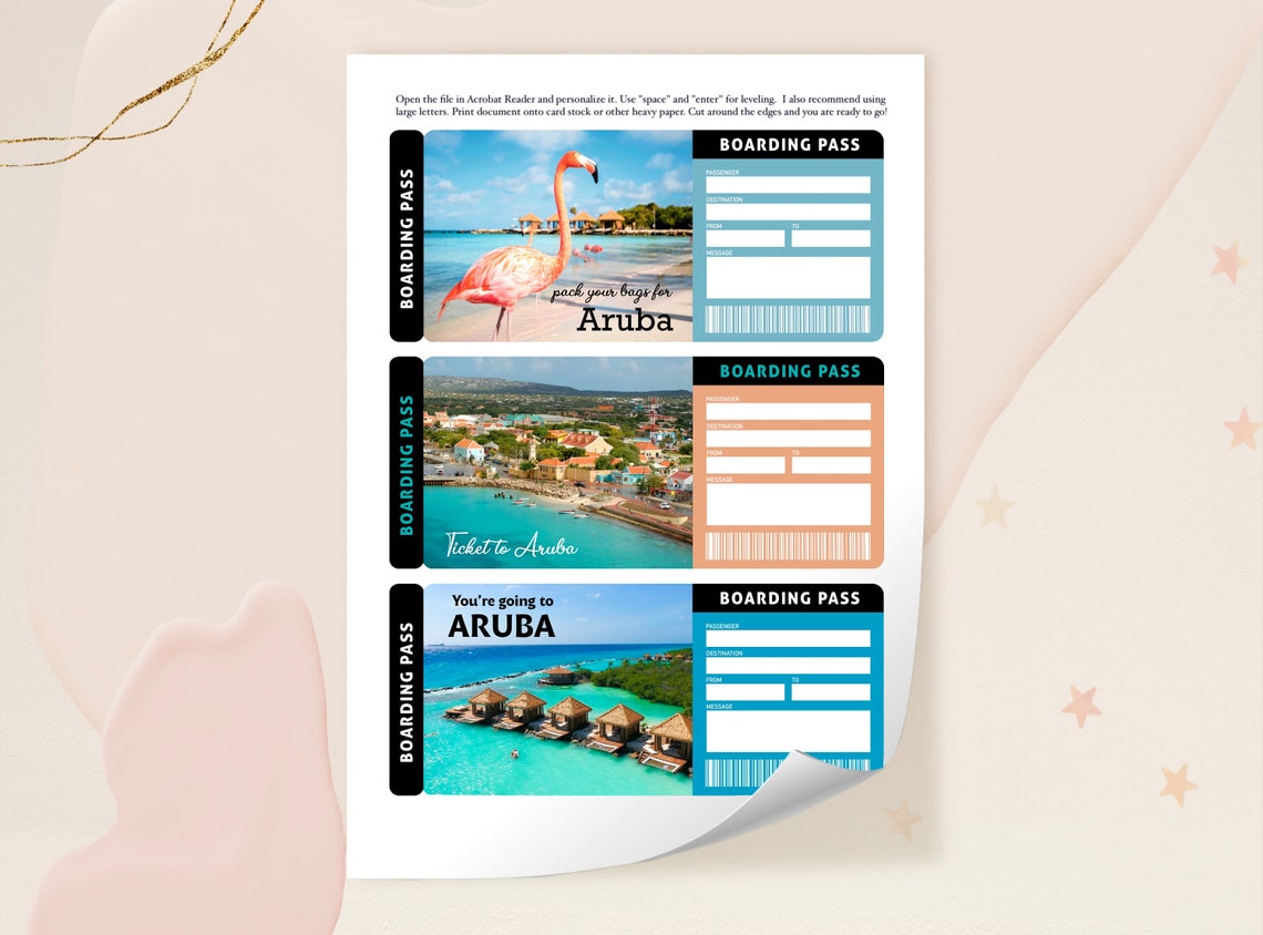 Aruba Tickets, Printable Editable Ticket, Surprise Vacation Ticket ...