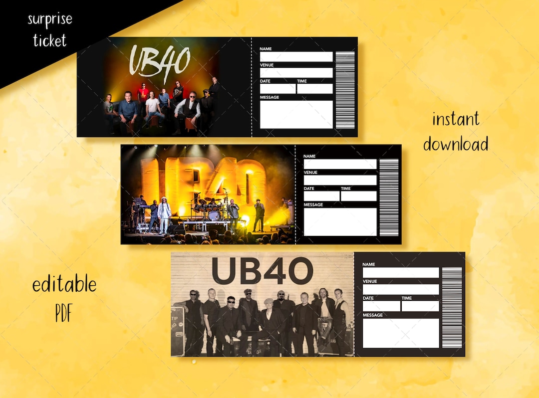 Printable UB40 Ticket, Editable Surprise Ticket, Concert Faux Ticket ...