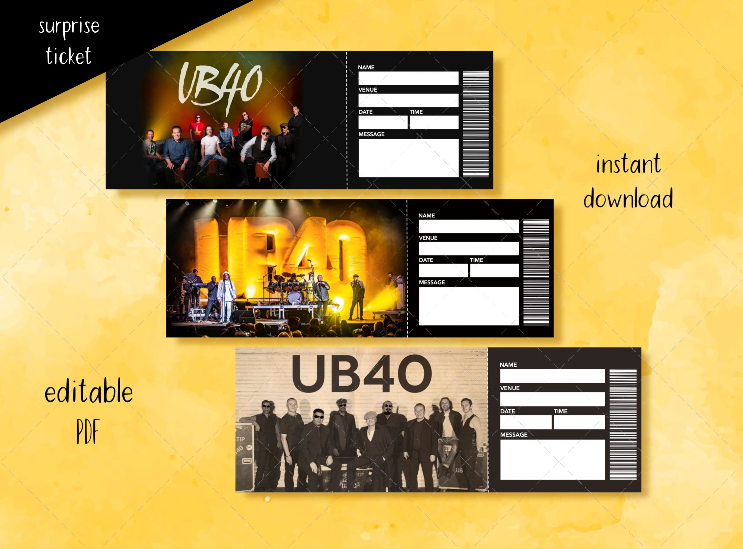Printable UB40 Ticket Editable Surprise Ticket Concert Faux - Etsy