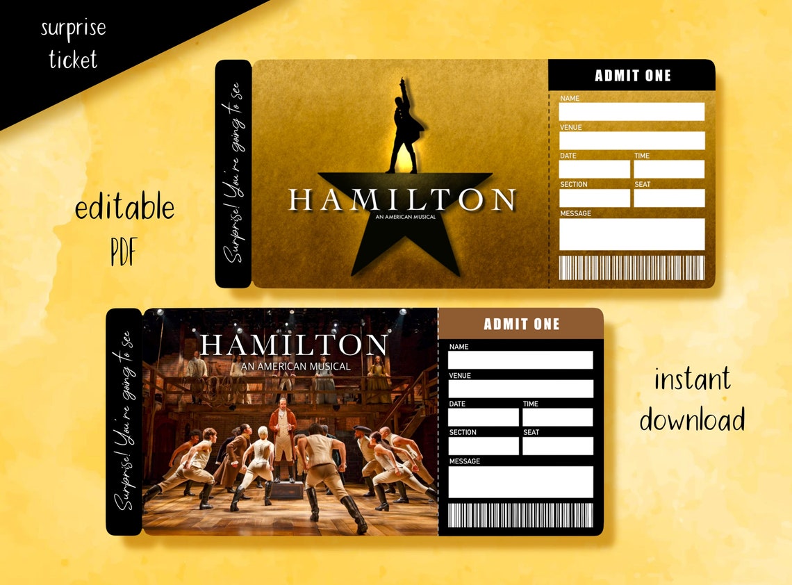 Hamilton Musical Ticket, Broadway Surprise Ticket, Hamilton Musical ...