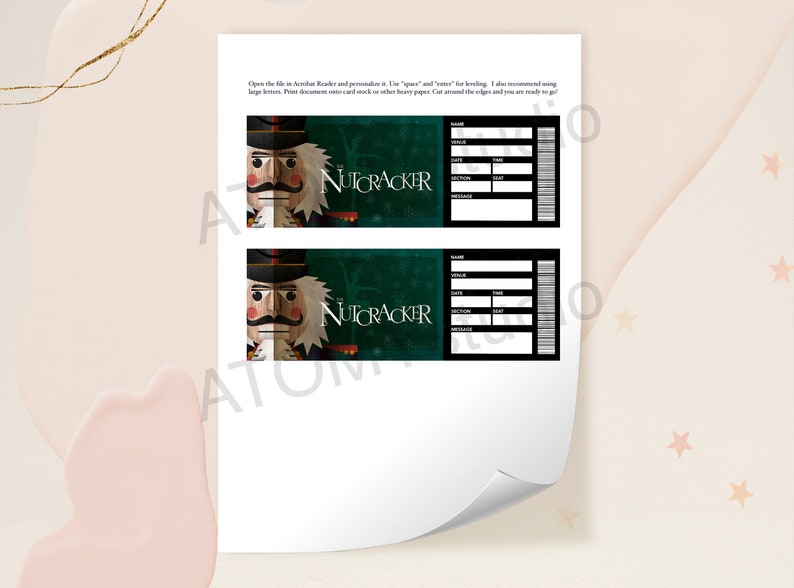 Printable Nutcracker Ticket, Broadway Surprise Ticket, Editable Musical ...